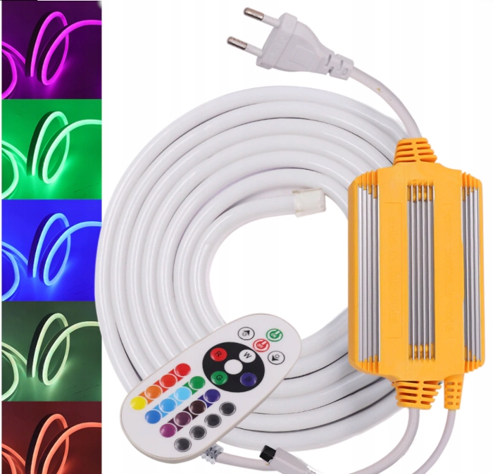 TAŚMA LED NEON RGB FLEX 230V ZESTAW 4m + PILOT (5906800131072) • Cena ...