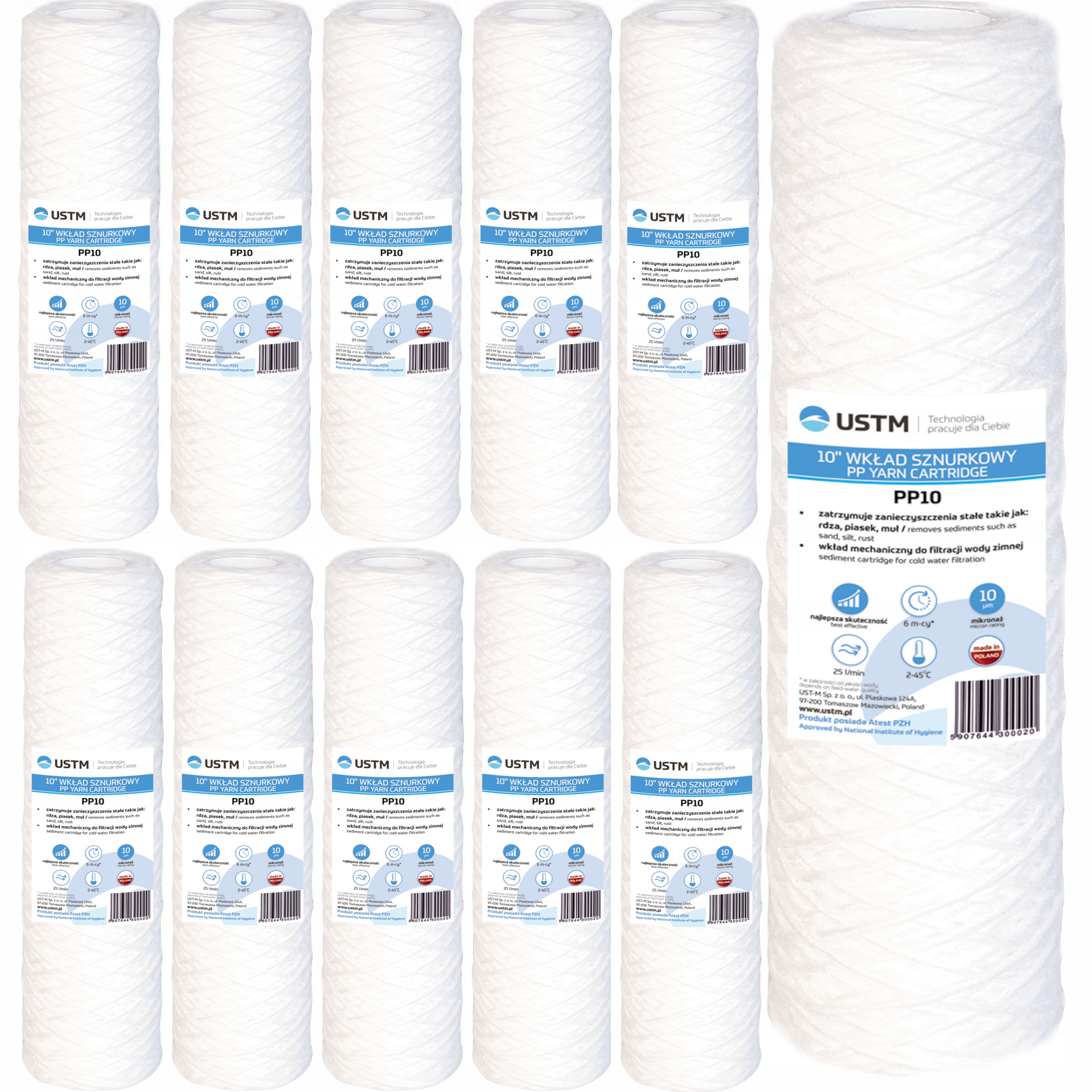 Filtr do wody filtrujący wkład sznurkowy 10 mik PP10 Ustm x 20 sztuk ...