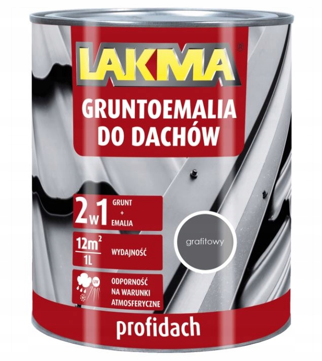 Farba Gruntoemalia do Dachów PROFIDACH Grafitowy RAL 7024 op.10L LAKMA ...