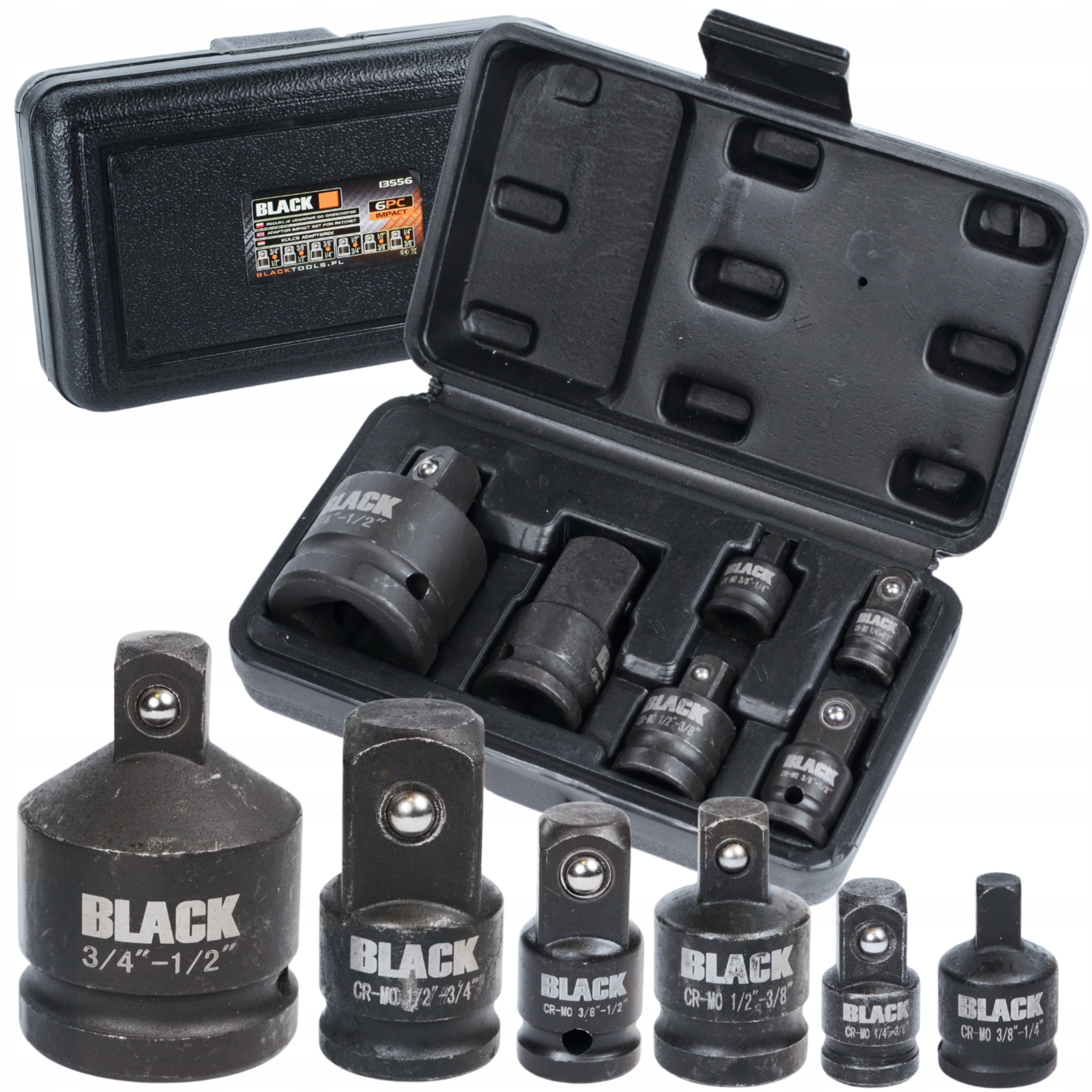 ZESTAW REDUKCJI UDAROWYCH ADAPTERY REDUKCYJNE 1/2 1/4 3/8 3/4 8szt BLACK 5905427500025 za 43 ...