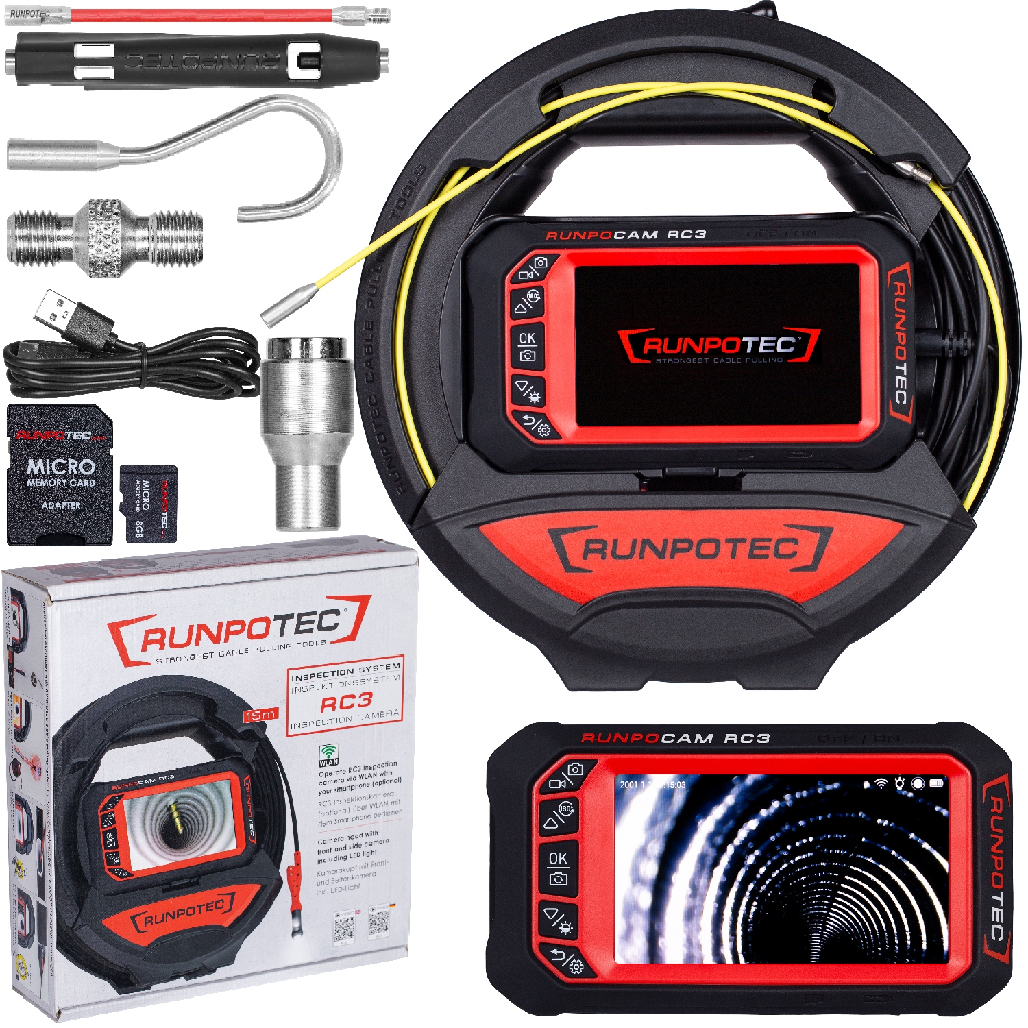 Kamera Inspekcyjna Endoskopowa z Wyświetlaczem LCD do Rur 15m RC3 RUNPOTEC 9120045477894 za 1381 ...