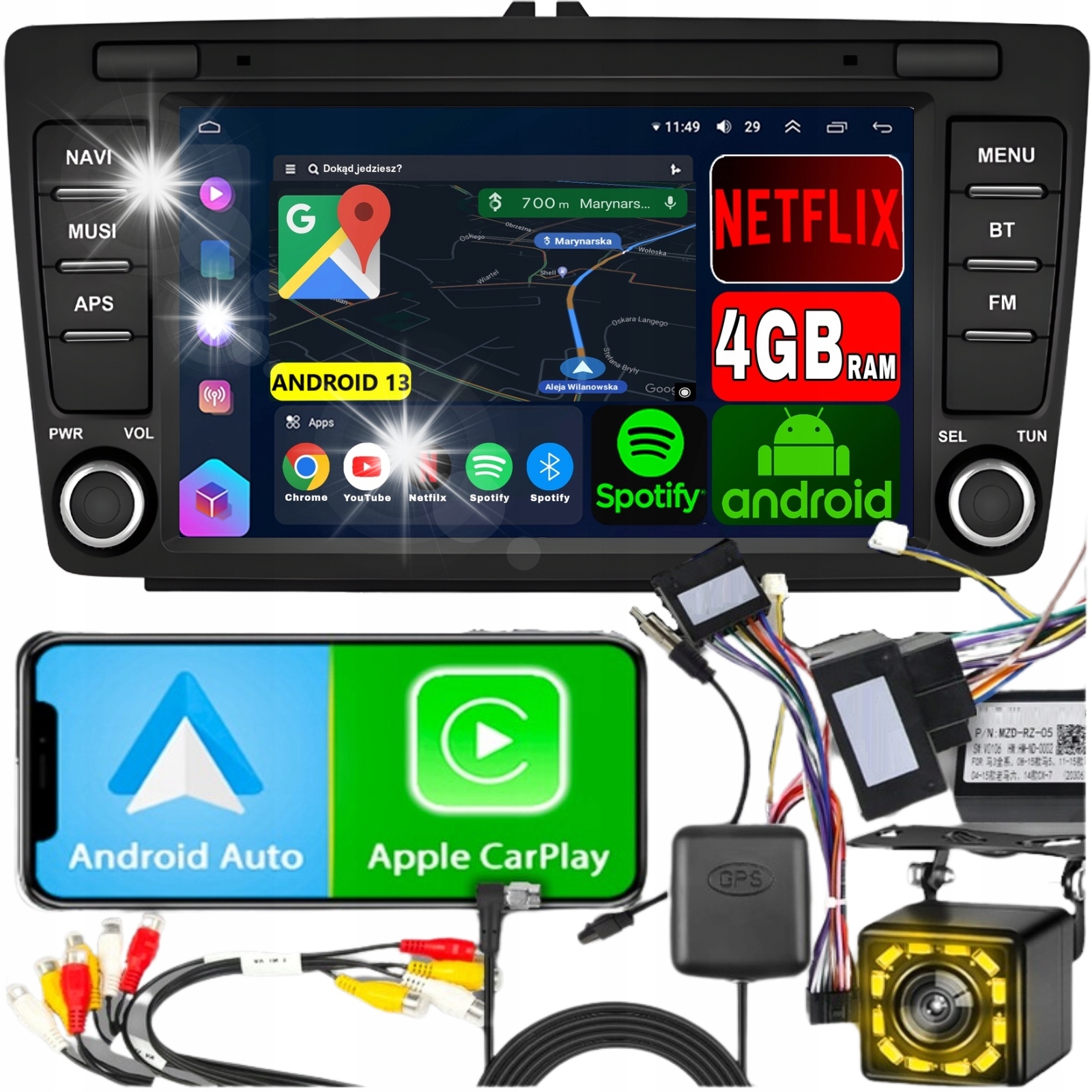 AUTÓRÁDIÓ SKODA Octavia II Roomster Yeti Rapid Superb Android CarPlay ...