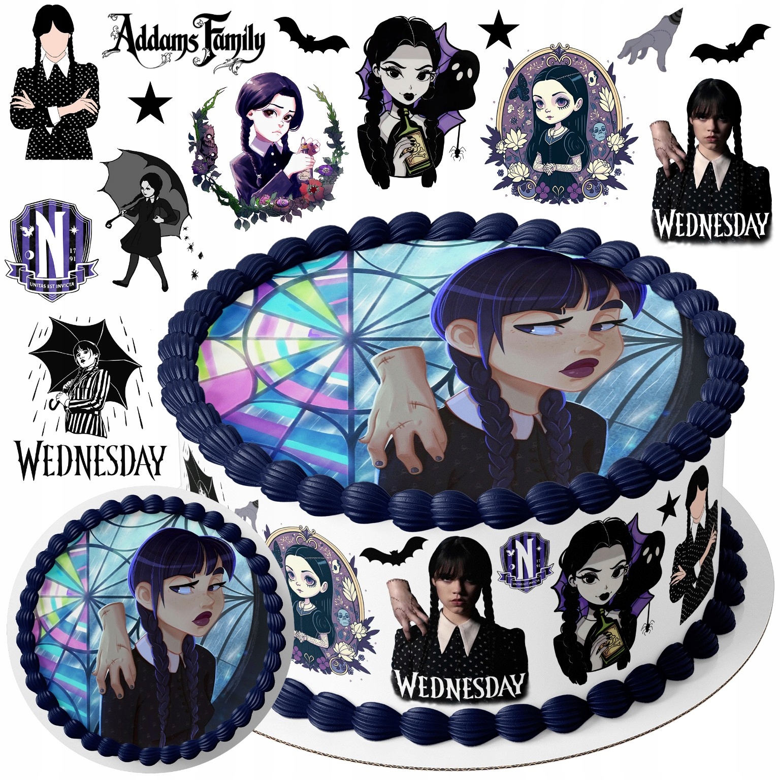 OPŁATEK NA TORT WEDNESDAY + POSTACIE I NAPIS IMIĘ 14170759750 - Allegro.pl