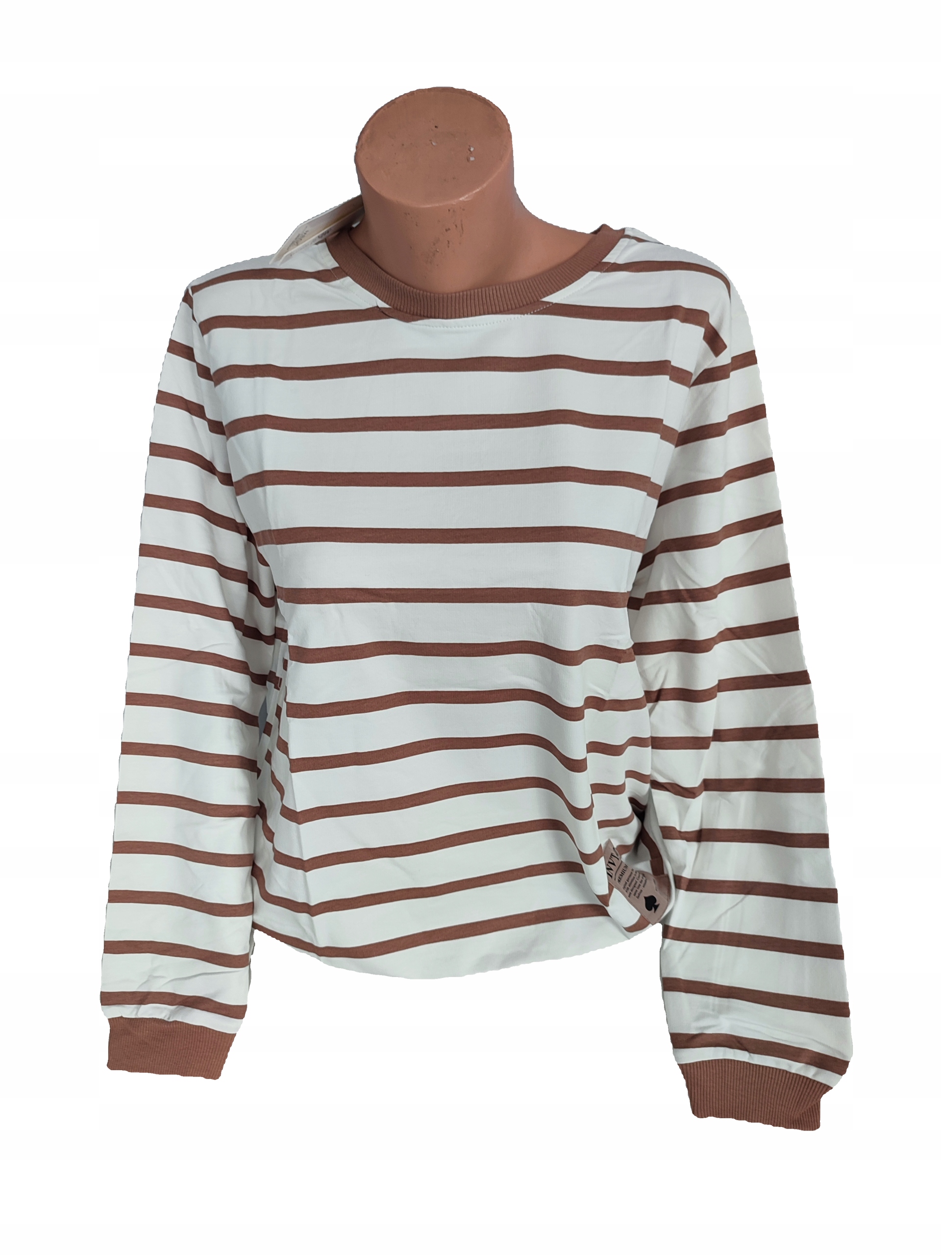 Bluzka MEGi paski naszywka INVT beż M5025 14200961759 - Allegro.pl