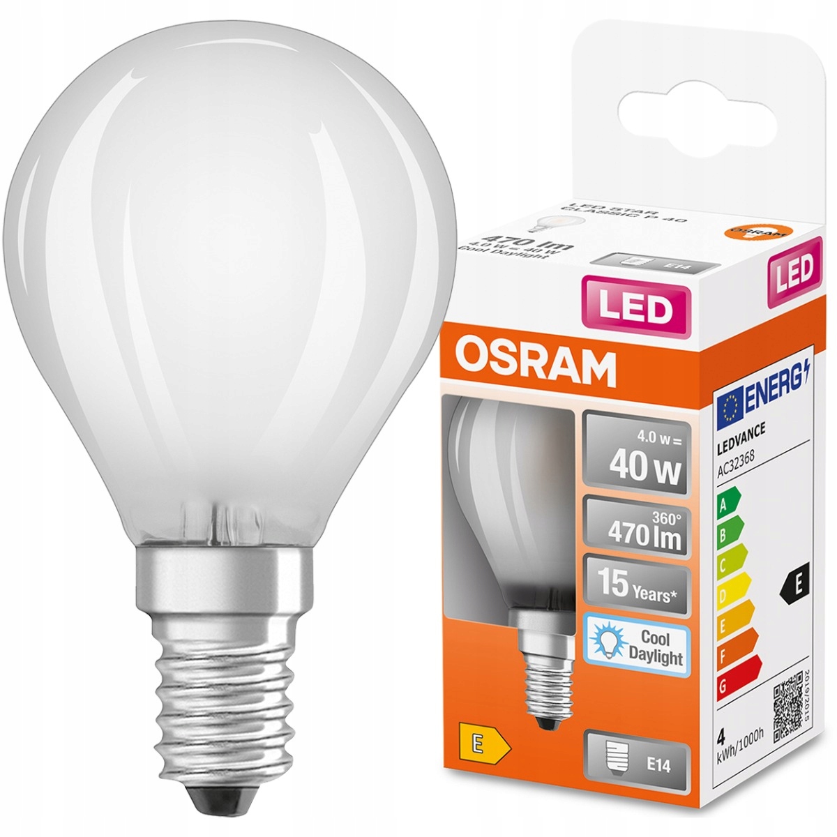 Żarówka LED E14 Kulka 4W 40W 6500K FILAMENT OSRAM (4058075435186 ...