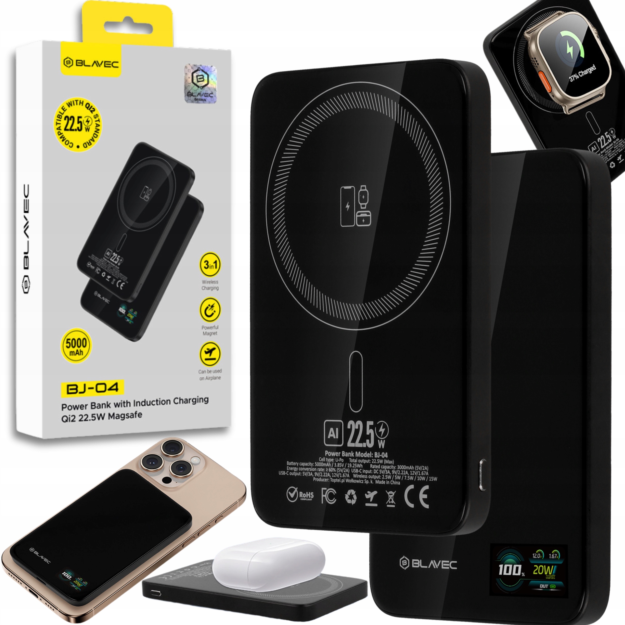 POWERBANK MAGSAFE BLAVEC MAGNETYCZNY INDUKCYJNY DO iPHONE SAMSUNG 5000 ...