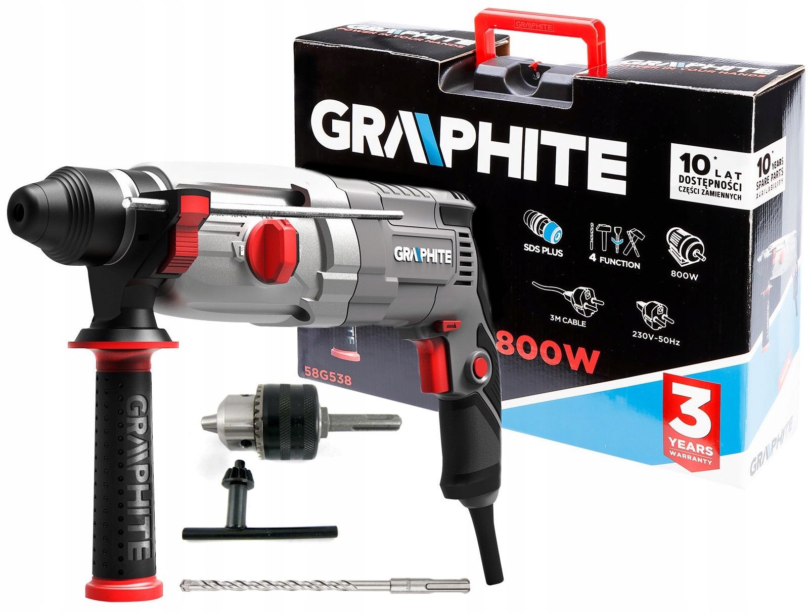 Młotowiertarka sieciowa 800W 2,8J SDS Plus 800W w walizce GRAPHITE ... Młotowiertarka sieciowa 800W 2,8J SDS Plus 800W w walizce GRAPHITE ...