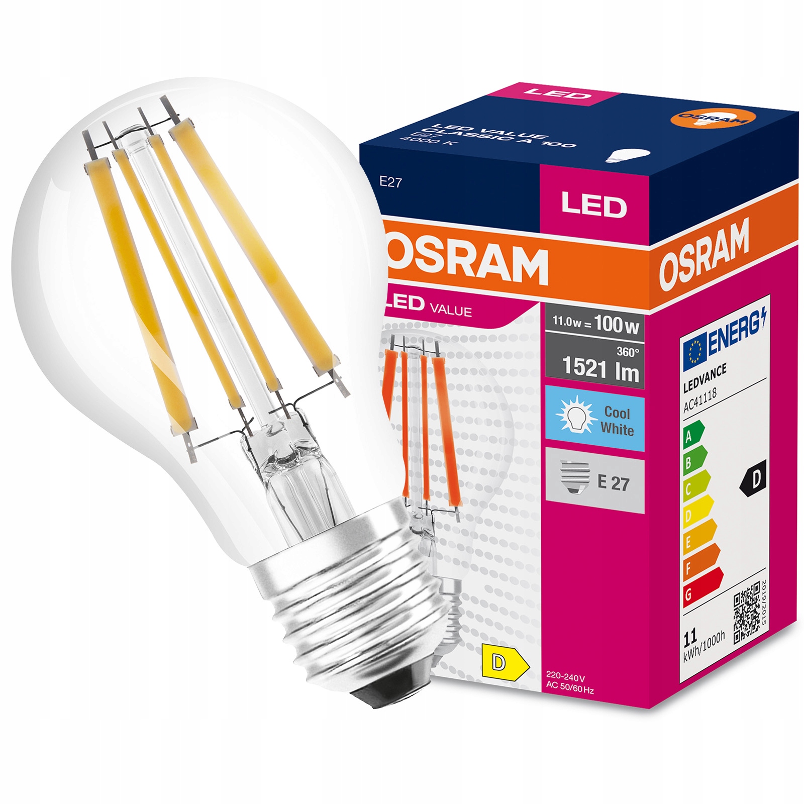 Żarówka LED E27 A60 11W = 100W 1521lm 4000K Neutralna 300° Filament OSRAM (4058075439597) • Cena ...