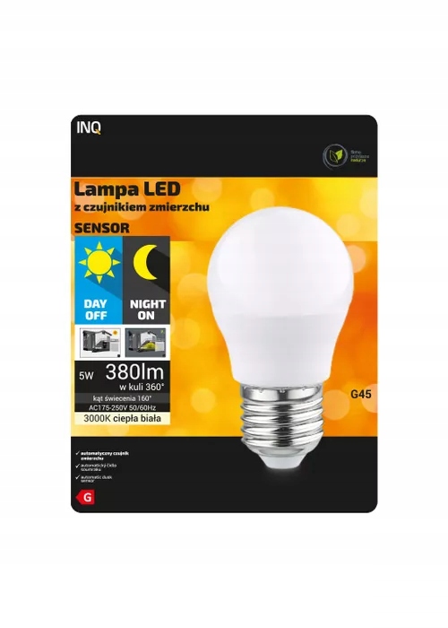 ŻARÓWKA LED Z CZUJNIKIEM ZMIERZCHU E27 5W CIEPŁA (INQ-ELPS010WW) • Cena ... ŻARÓWKA LED Z CZUJNIKIEM ZMIERZCHU E27 5W CIEPŁA (INQ-ELPS010WW) • Cena ...