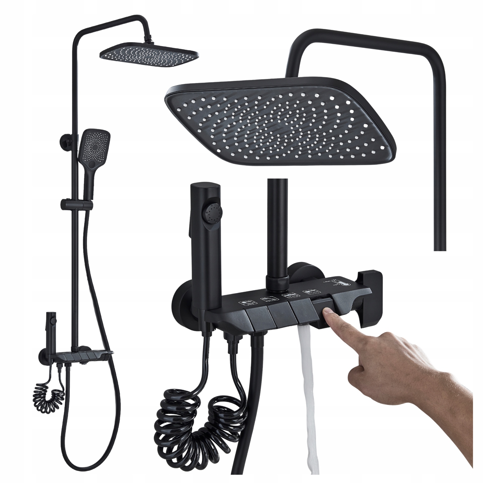 SPRCHOVÝ SET Nástěnný s míchadlem OBDÉLNÍKOVÁ DEŠŤOVÁ SPRCHA ČERNÁ za ...