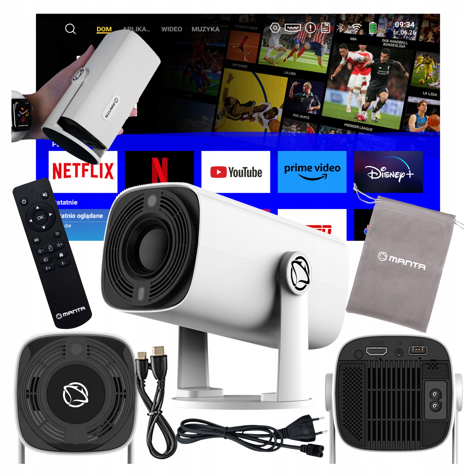 Projektor przenośny Manta MultiVision Mini Portable PMA202A24 Android ...