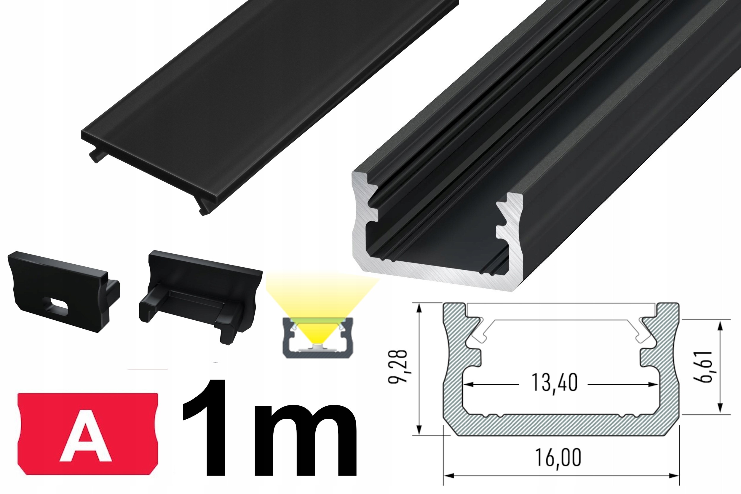 PROFIL DO LED ALUMINIOWY TYP A CZARNY 1M DO TAŚM • Cena, Opinie ...