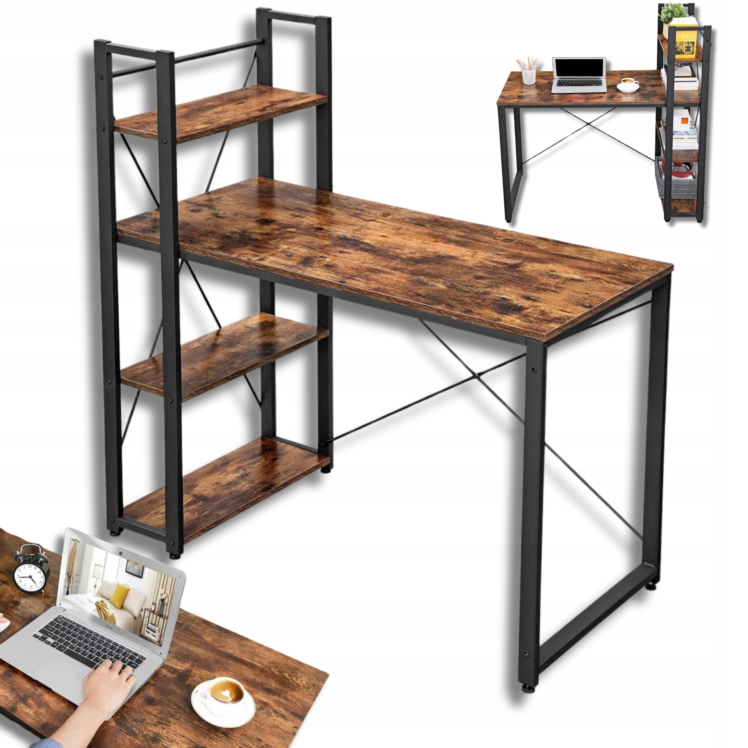 BIURKO METALOWE LOFTOWE INDUSTRIALNE Z PÓŁKAMI REGAŁEM RUSTYKALNE ...