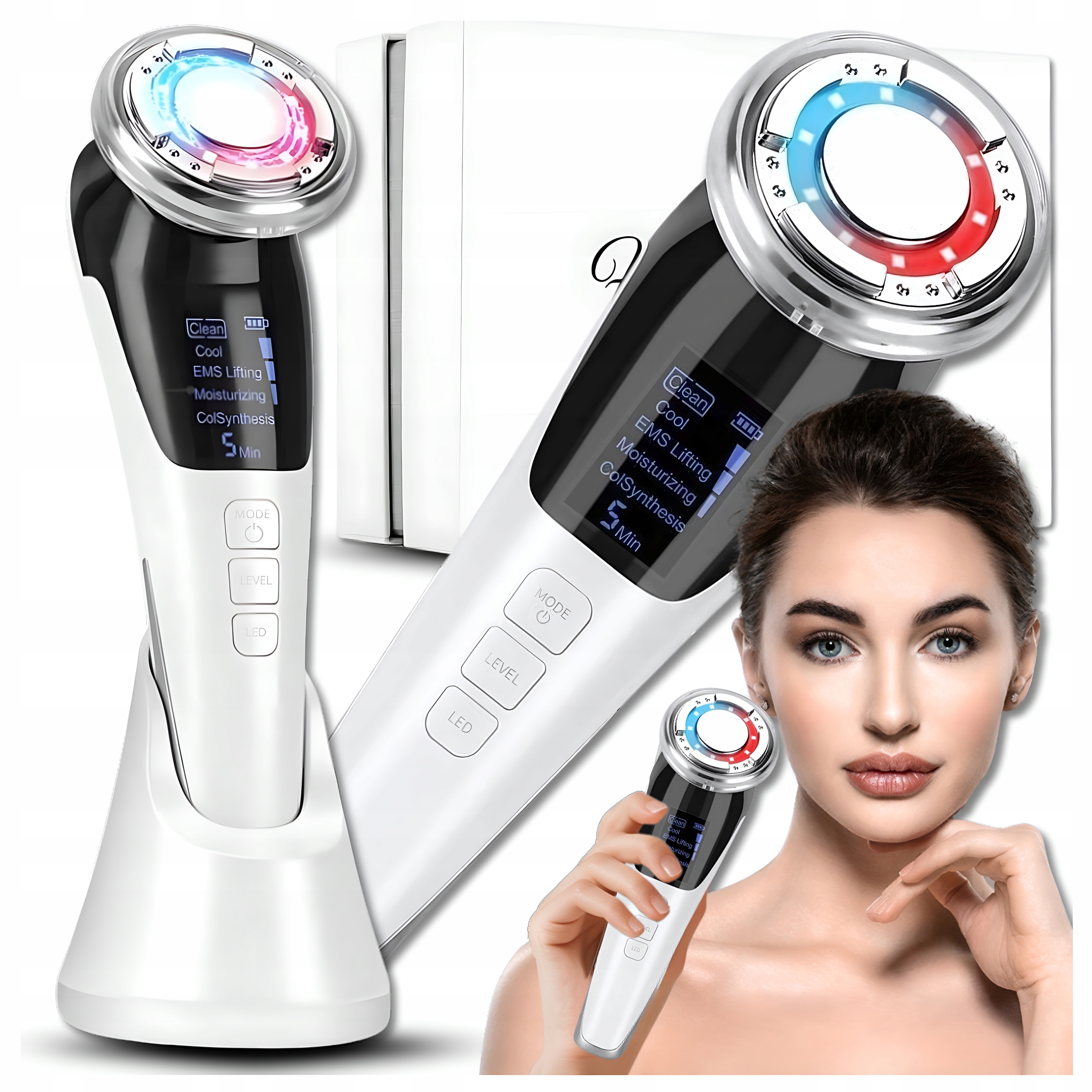 MEZOTERAPIA BEZIGŁOWA MASAŻER TWARZY EMS LIFTING 5w1 URZĄDZENIE DO ...