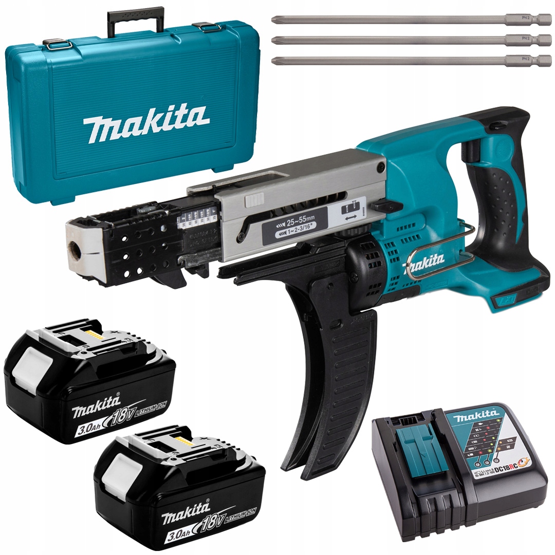 Wkrętarka 18V do płyt G-K z magazynkiem 25-50mm 2x3Ah Makita DFR550RFE ... Wkrętarka 18V do płyt G-K z magazynkiem 25-50mm 2x3Ah Makita DFR550RFE ...