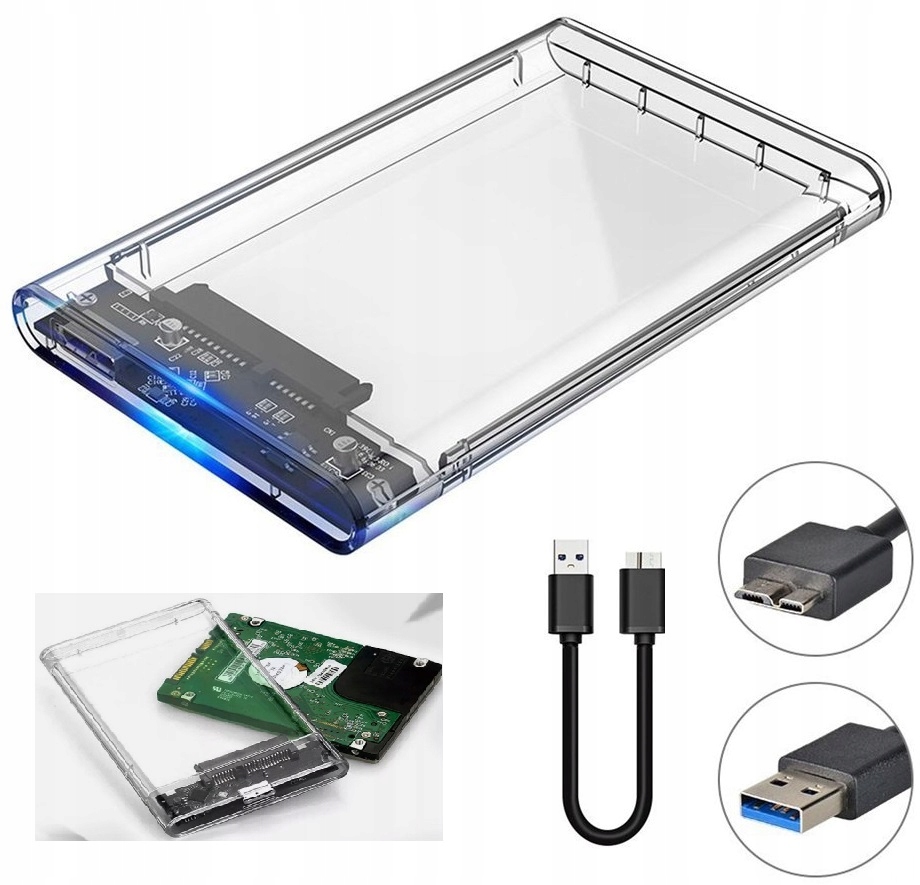 Obudowa Dysku SSD HDD 2,5 USB 3.0 SATA Przezroczysta na Dysk Adapter ... Obudowa Dysku SSD HDD 2,5 USB 3.0 SATA Przezroczysta na Dysk Adapter ...