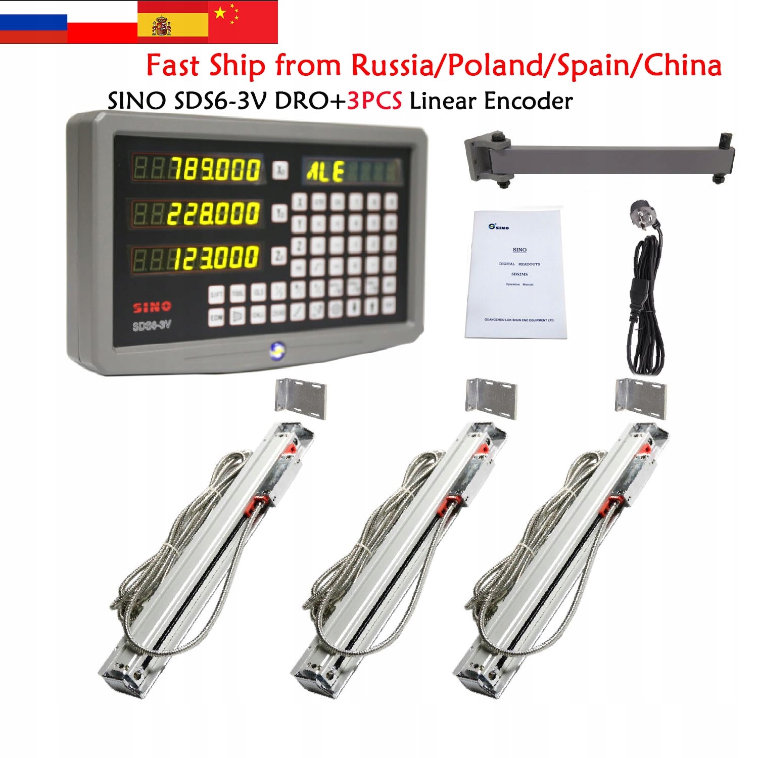 SINO SDS6-3 DRO Digital readout KA300 Linear scale (629) • Cena, Opinie • Mierniki i aparat ...