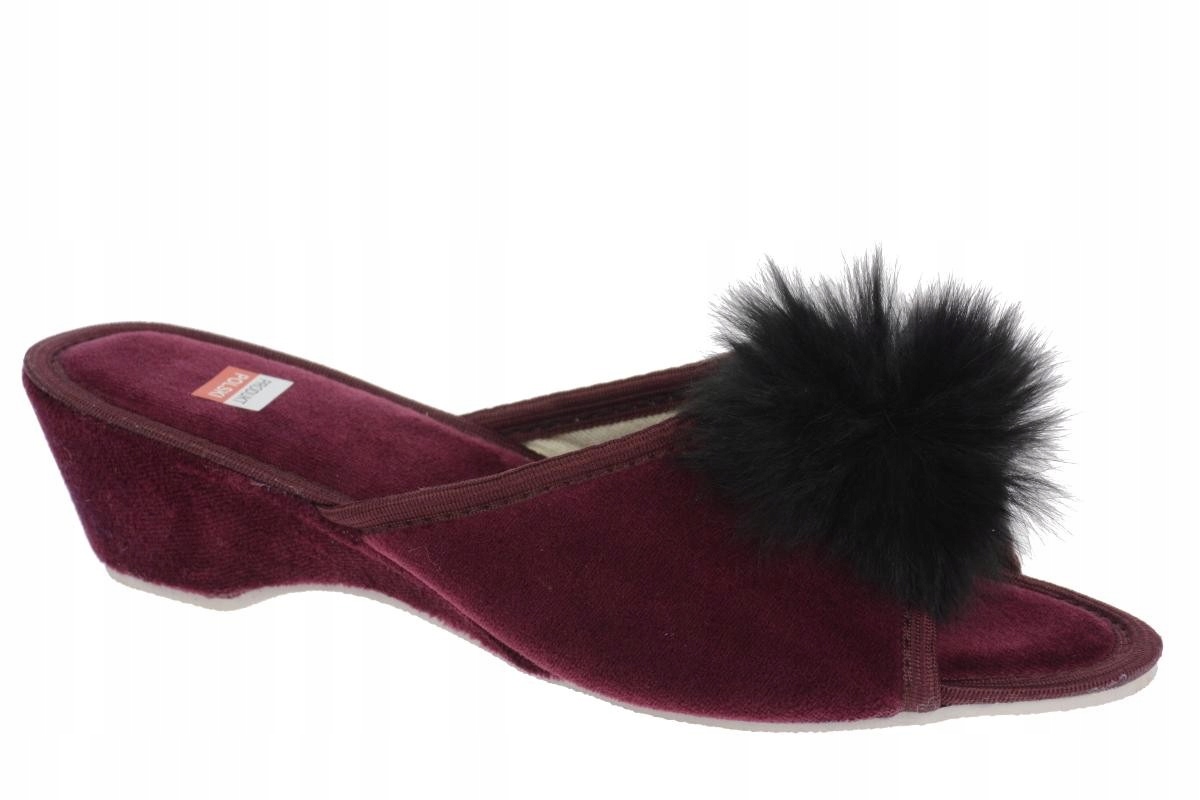 PANTOFLE DAMSKIE POMPON KOTURN POLSKIE śliwka 37 (5905246061332) • Cena, Opinie • Kapcie ...
