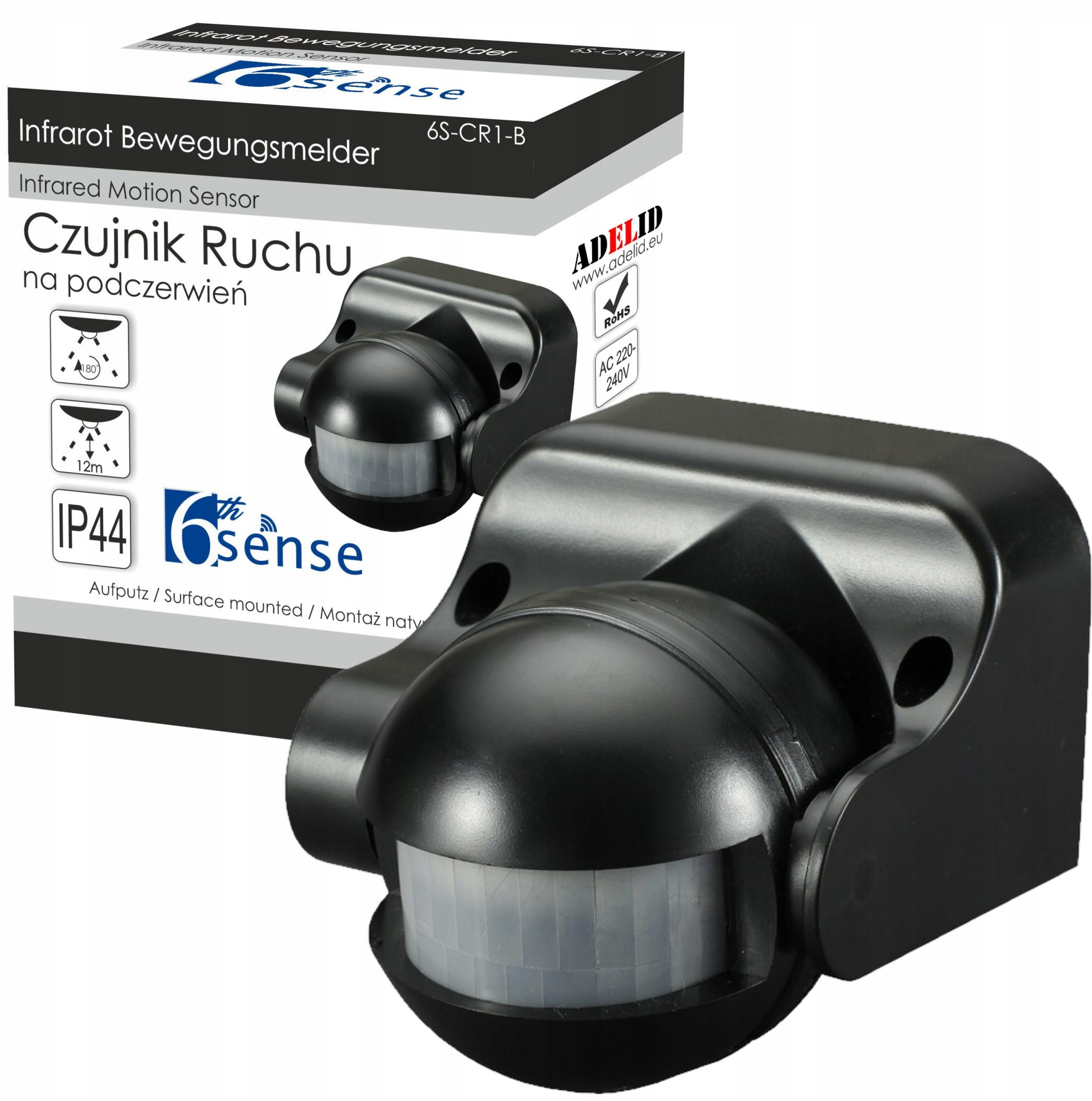 Czujnik ruchu Adelid czarny IP44 zasięg 12 m (5900378900184) • Cena ...