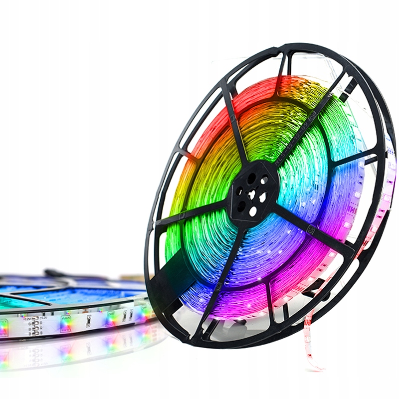 KOLOROWE LEDY RGB TAŚMA SAMOPRZYLEPNA 12V IP20 9m (T01_30D5050IP20RGB ...