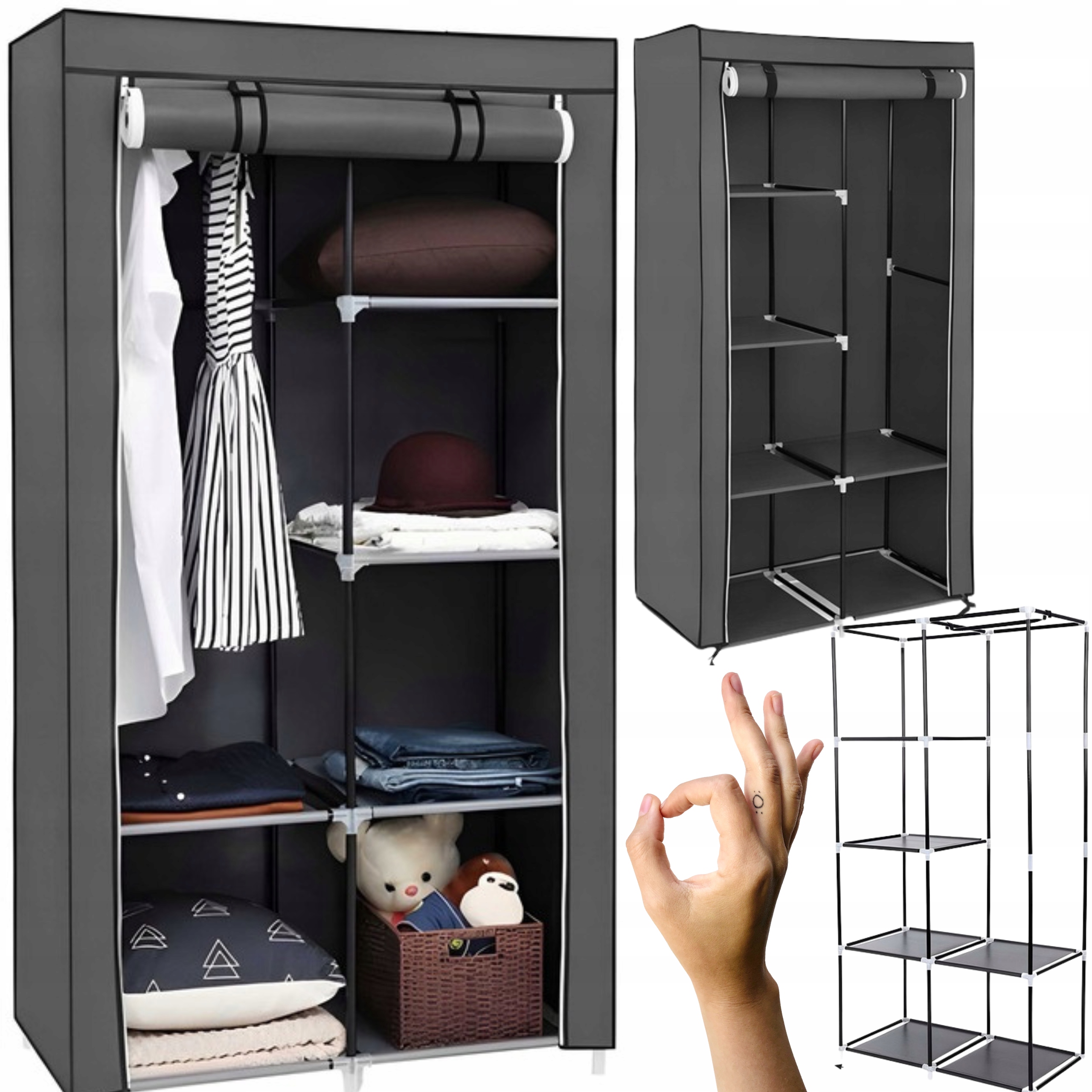 Szafa materiałowa 90 x 170 x 45 cm odcienie szarości (5905999030289 ...