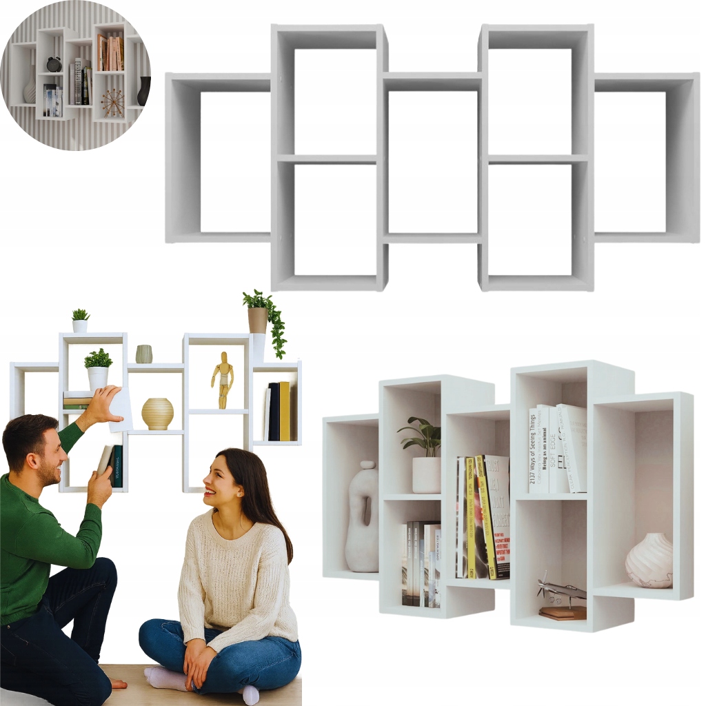 REGAŁ PÓŁKA ŚCIENNA WISZĄCĄ 100X60 CM DO SALONU NA ŚCIANĘ KSIĄŻKI BIAŁY ...