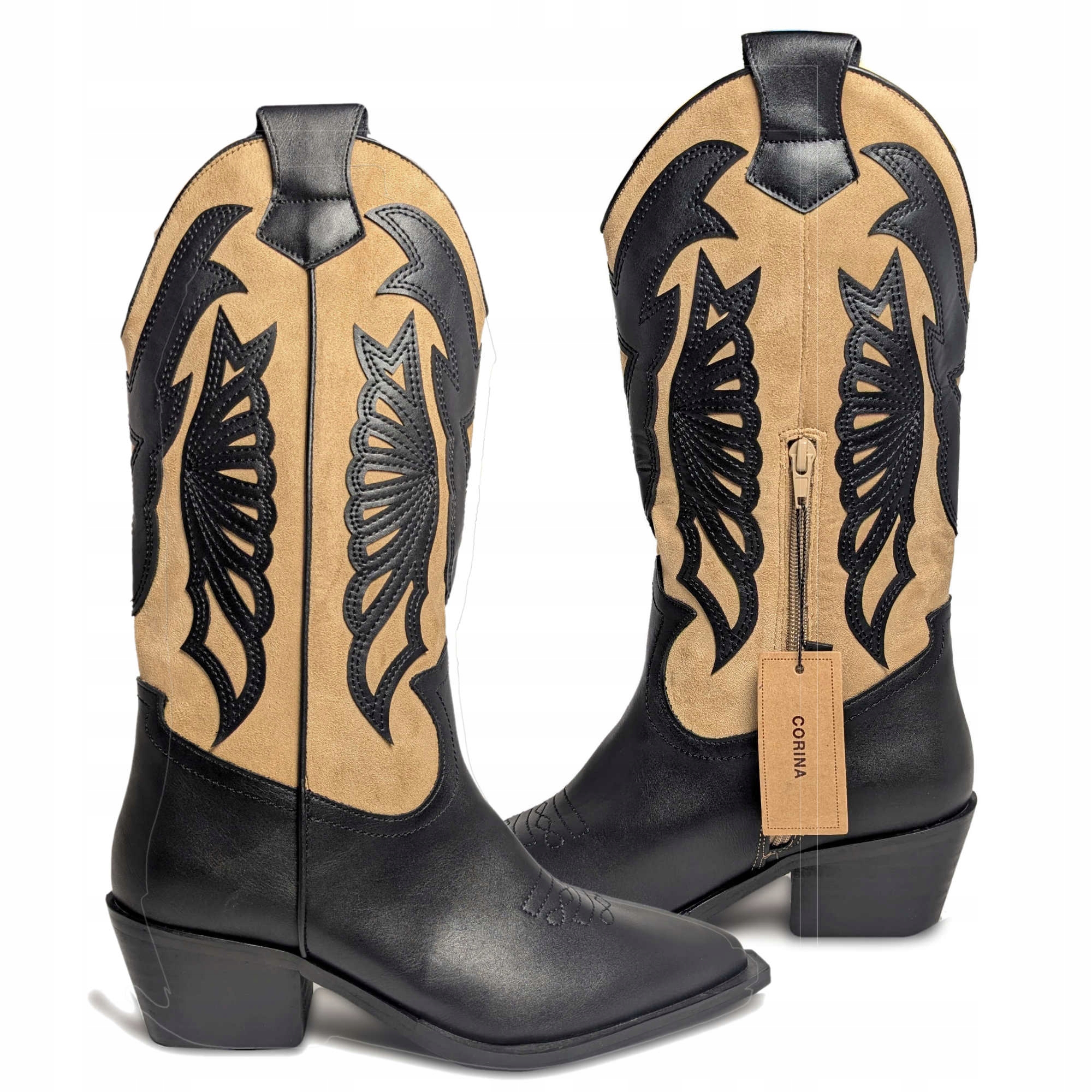 Oryginalne kowbojki CORINA czarno - beżowe botki damskie DES. SPAIN r36 ...