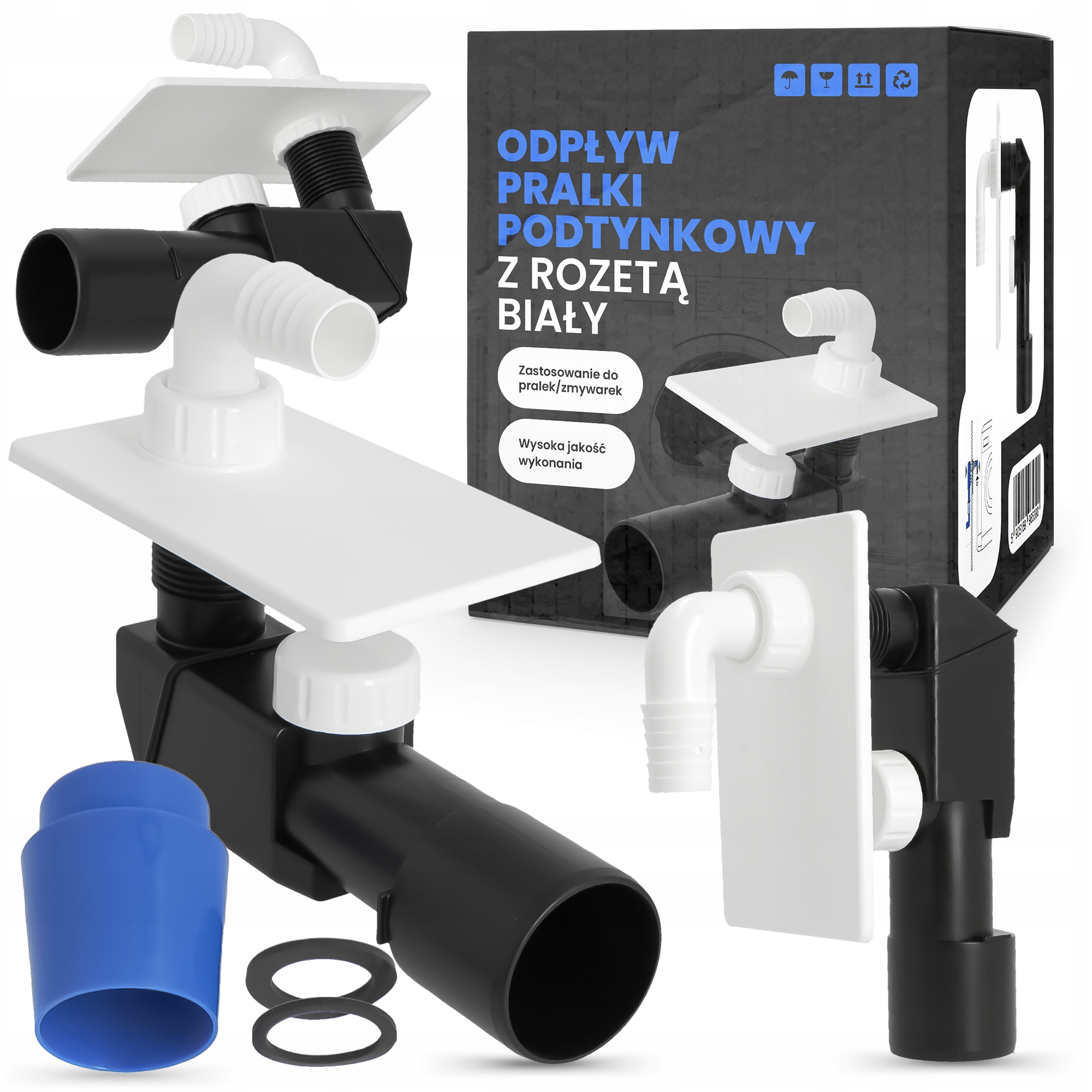 Syfon ODPŁYW PRALKI 50 Zmywarki Suszarki PODTYNKOWY Przyłącze Rozeta ...