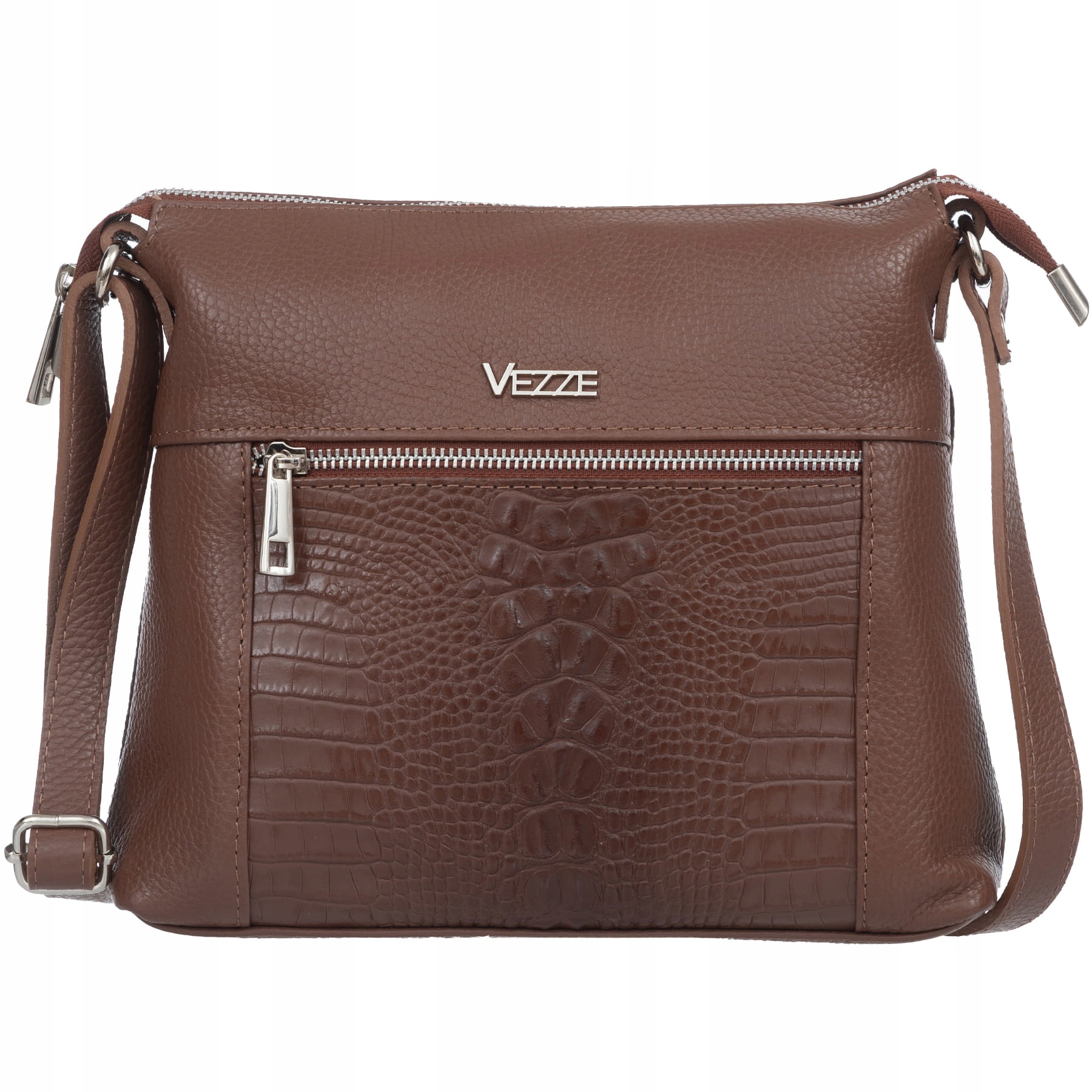 VEZZE torebka damska skórzana listonoszka kroko z paskiem BRĄZOWA ...