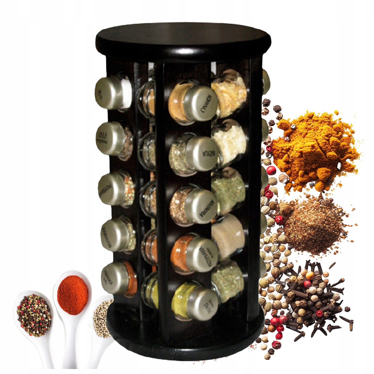 ZESTAW 20 PRZYPRAW PRZYPRAWNIK OBROTOWY WENGE (5903887871334) • Cena ...