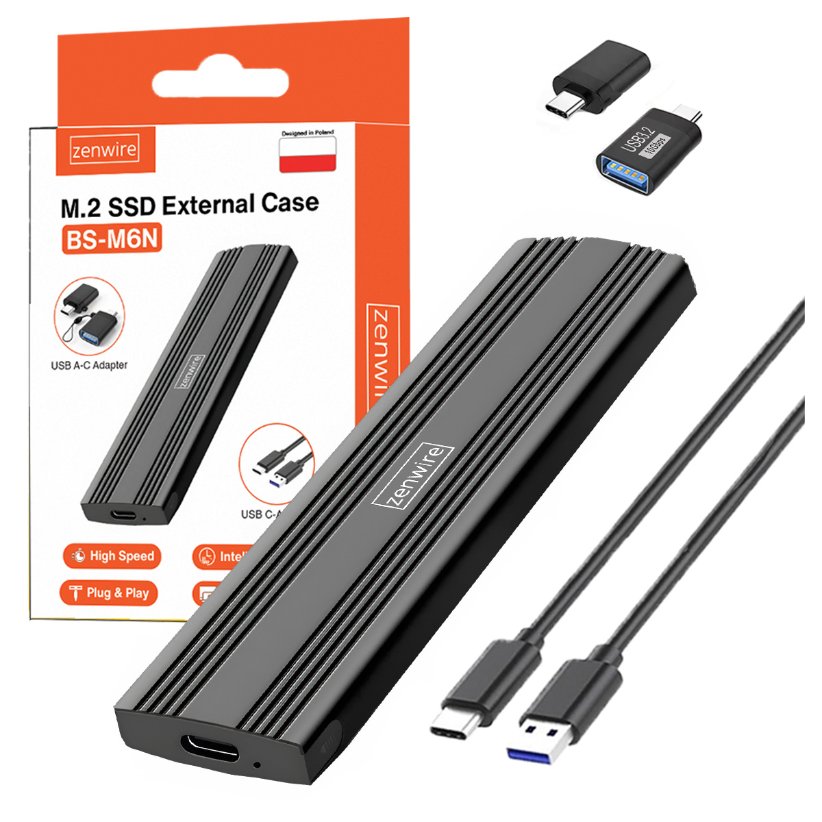 Obudowa Adapter Dysku SSD M2 NVMe PCIe 2W1 USB 3.0 USB-C 10 Gbs Kieszeń ...