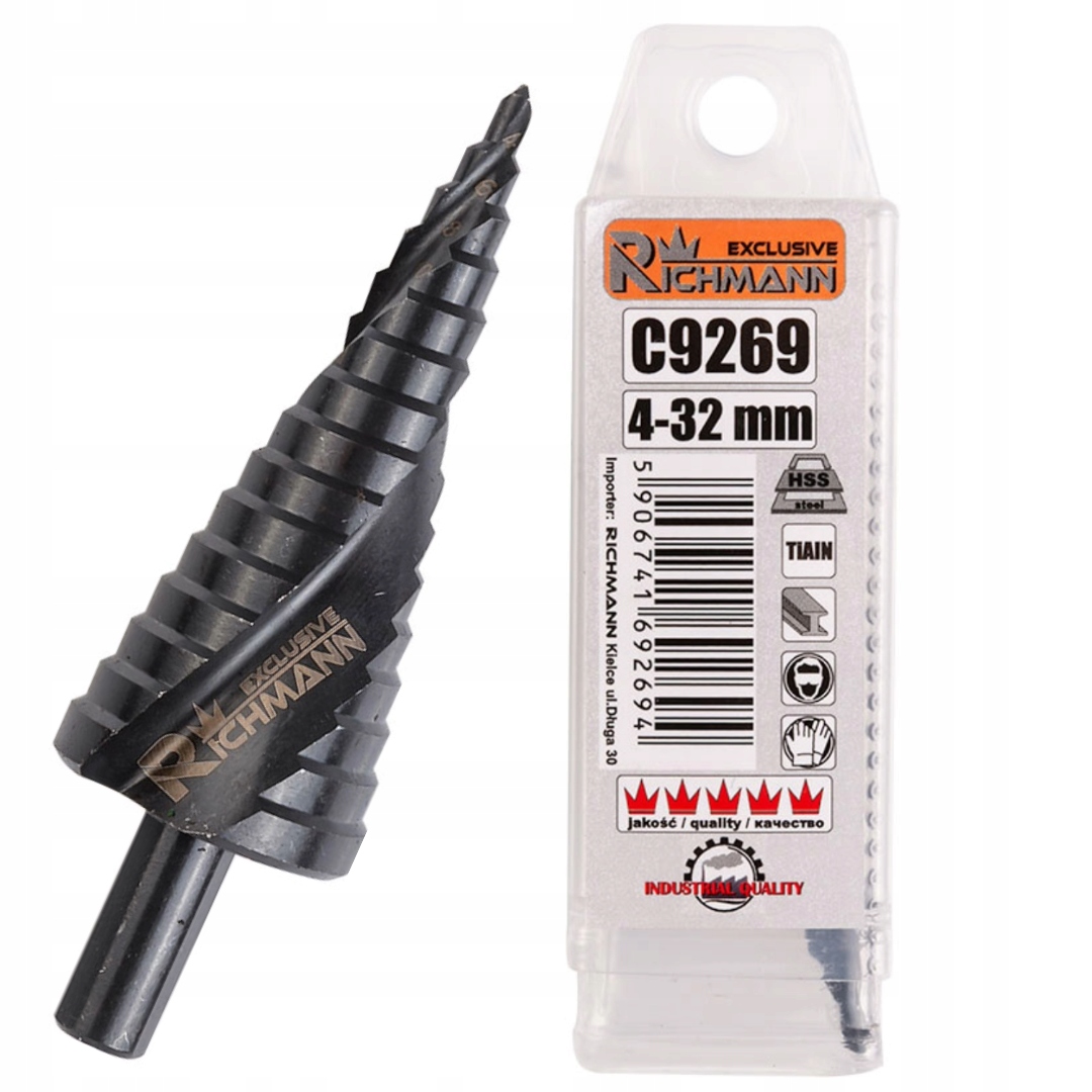 WIERTŁO STOPNIOWE SPIRALNE DO METALU 4-32 mm STAL SZYBKOTNĄCA HSS ...