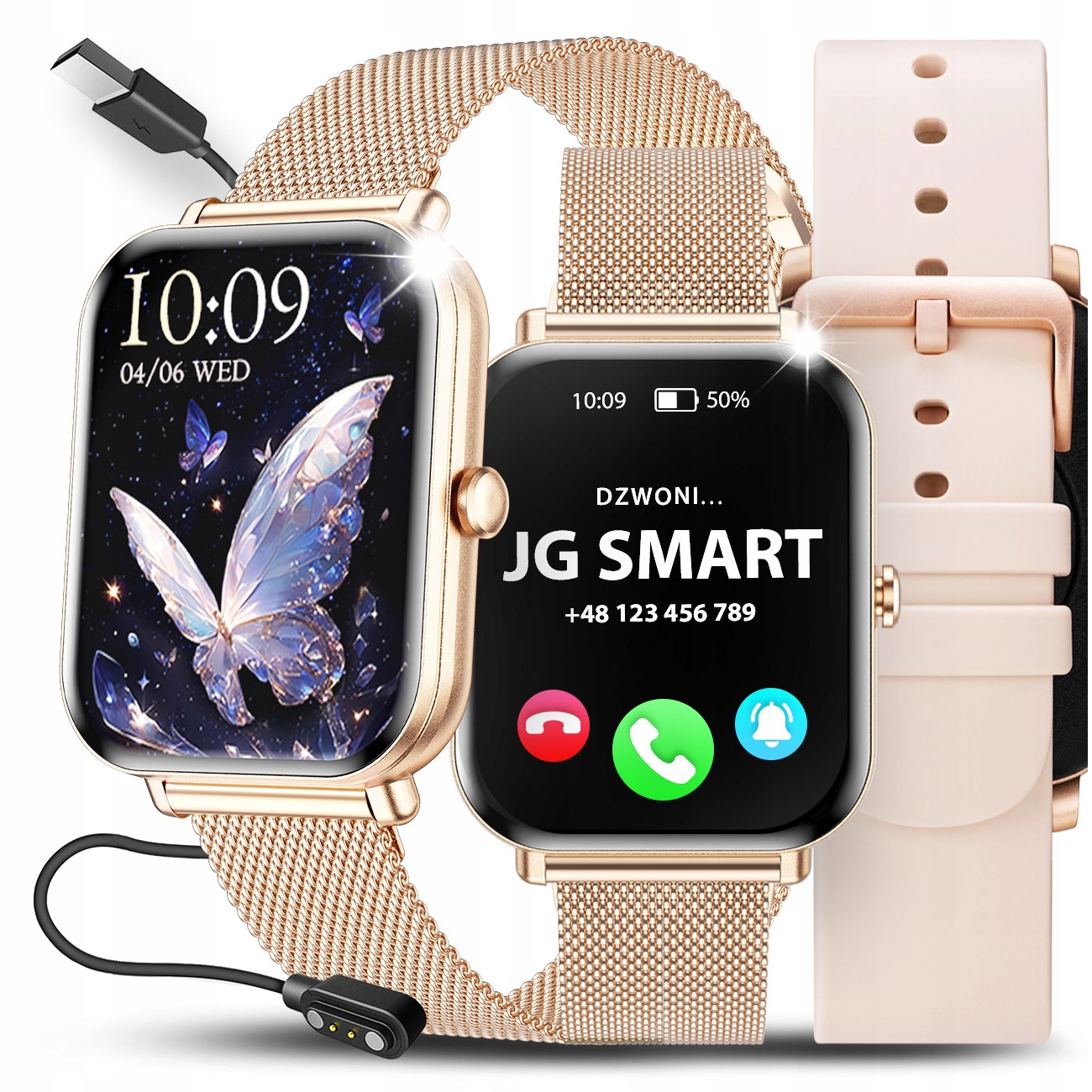 SMARTWATCH DAMSKI ZEGAREK PL MENU POWIADOMIENIA ROZMOWY SMART WATCH 2 PASKI - Sklep, Opinie ...