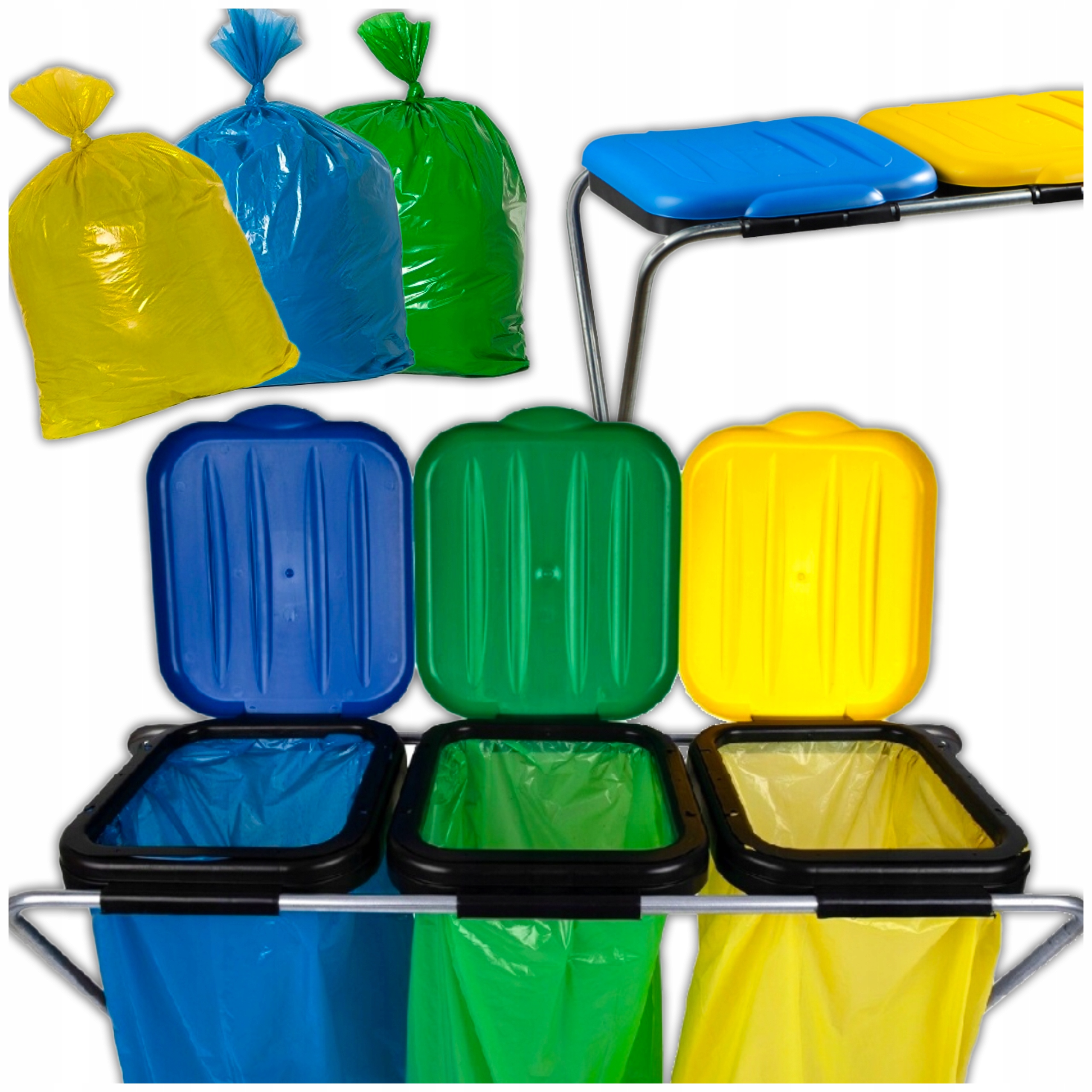 KOVOVÝ STOJAN na tříděný odpad Kontejner ODPADKOVÝ KOŠ na 3 PYTLE za ...