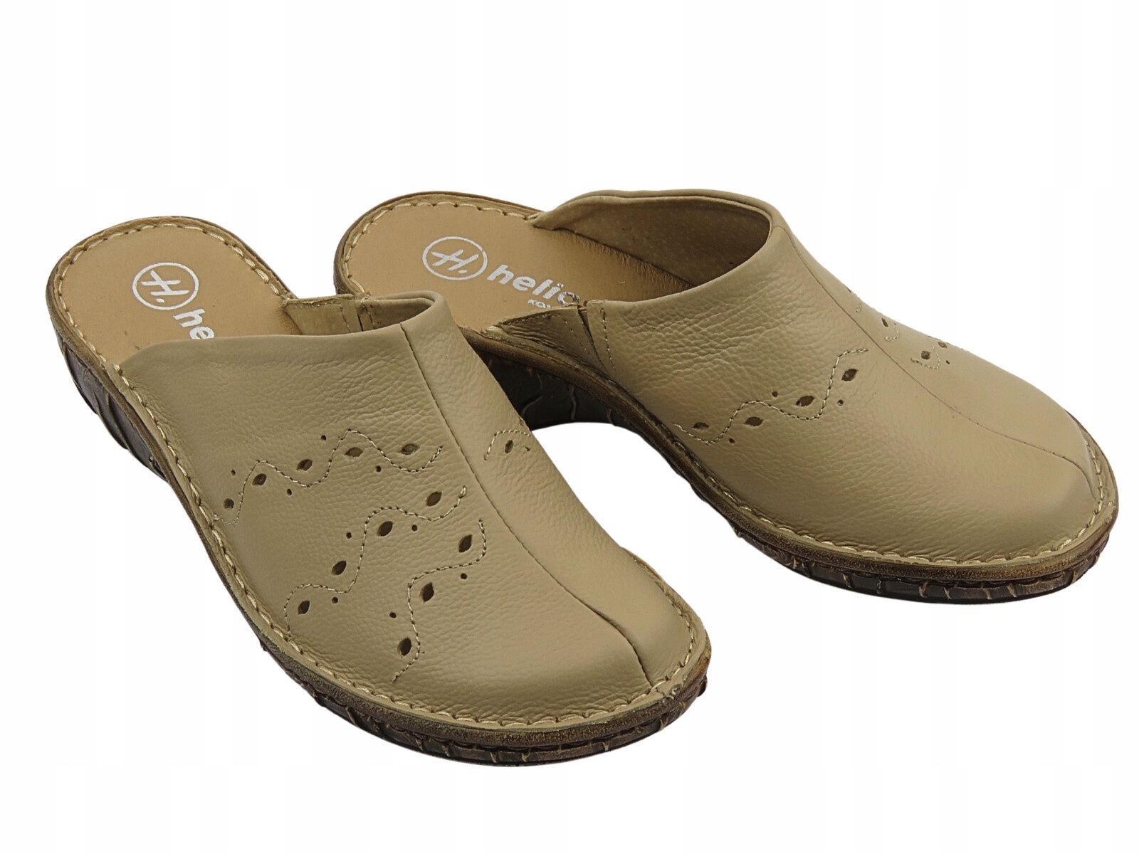 KLAPKI DAMSKIE HELIOS 693 JASNY BEŻ SKÓRZANE PERFOROWANA CHOLEWKA KOTURN • Cena, Opinie • Casual ...