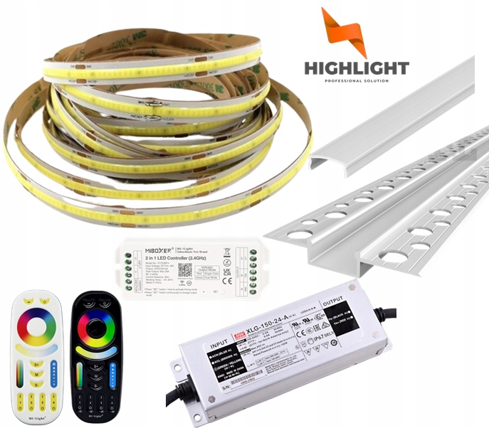 10m Zestaw Na Elewacje Taśma LED COB MoNo 10W 24V IP65 + Profil GK6-3 ...