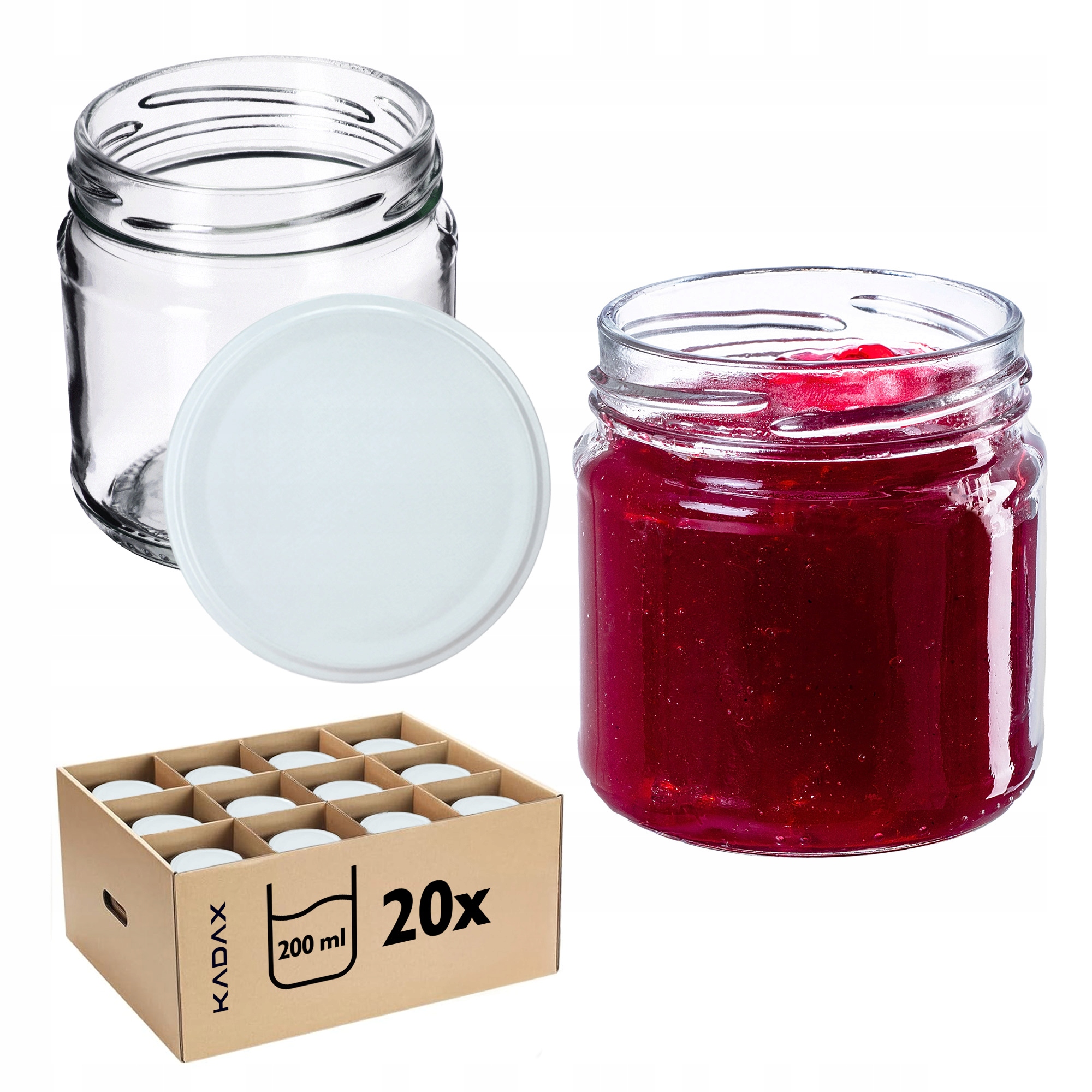 200ML SKLENENÁ NÁDOBA NA ZAVÁRANIE DŽEMOM MED + UZÁVERY FI66 20 ks za 10.45EUR - Allegro