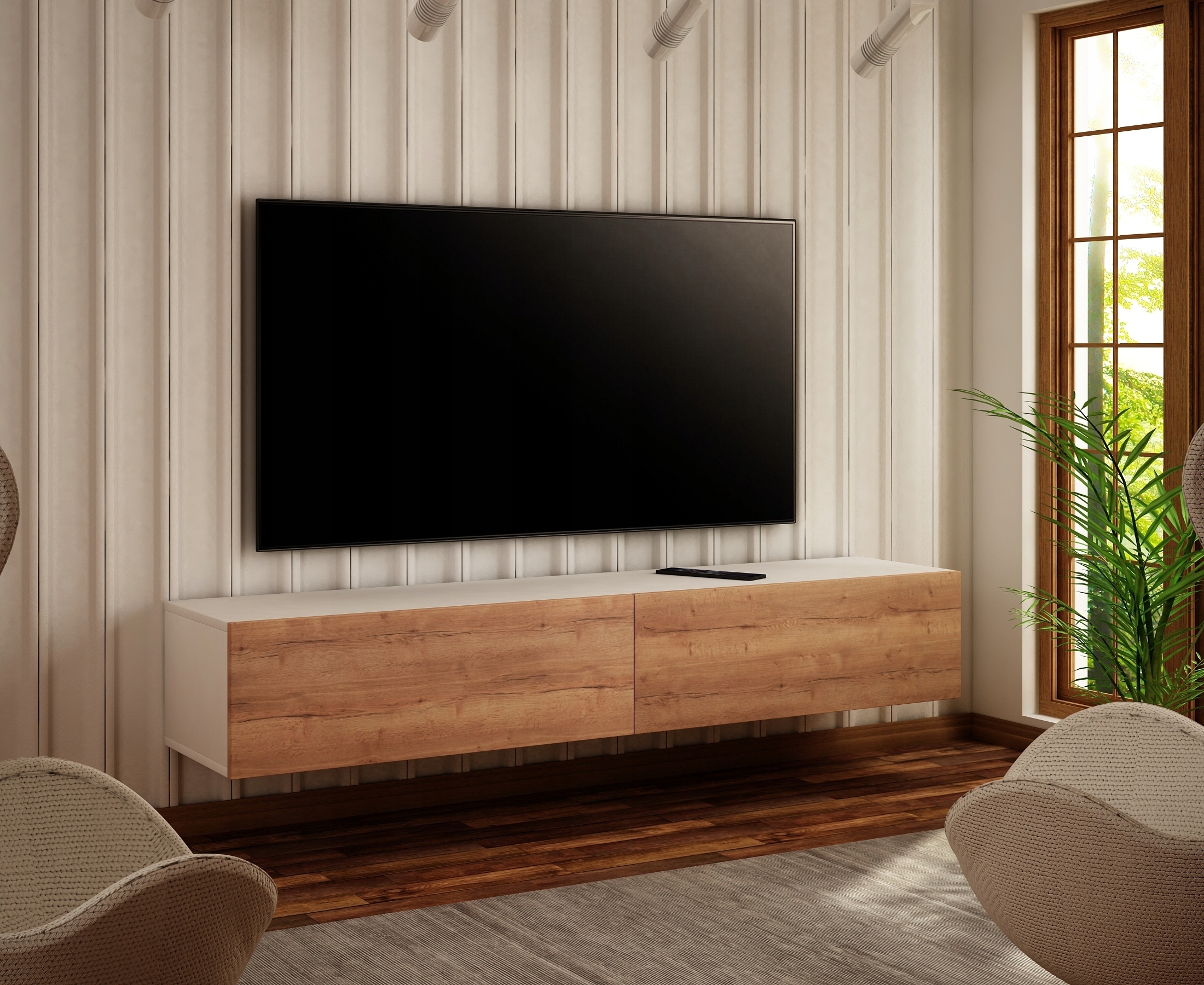 WISZĄCA SZAFKA RTV 160 CM DĄB HALIFAX EGGER • Cena, Opinie • Szafki RTV ...