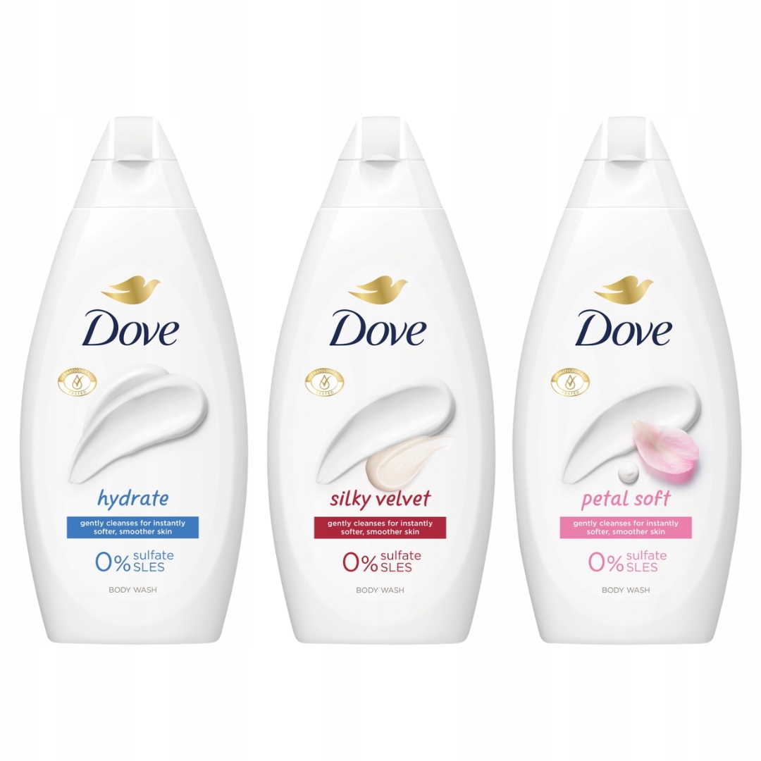 Dove Żel pod prysznic MIX Hydrate, Silky Velvet, Petal Soft 3x720ml ...