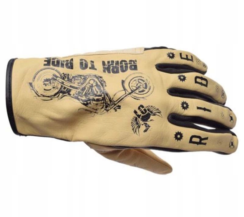 LEOSHI KLASYCZNE SKÓRZANE RĘKAWICE MOTOCYKLOWE CHOPPER VINTAGE SAND L ...