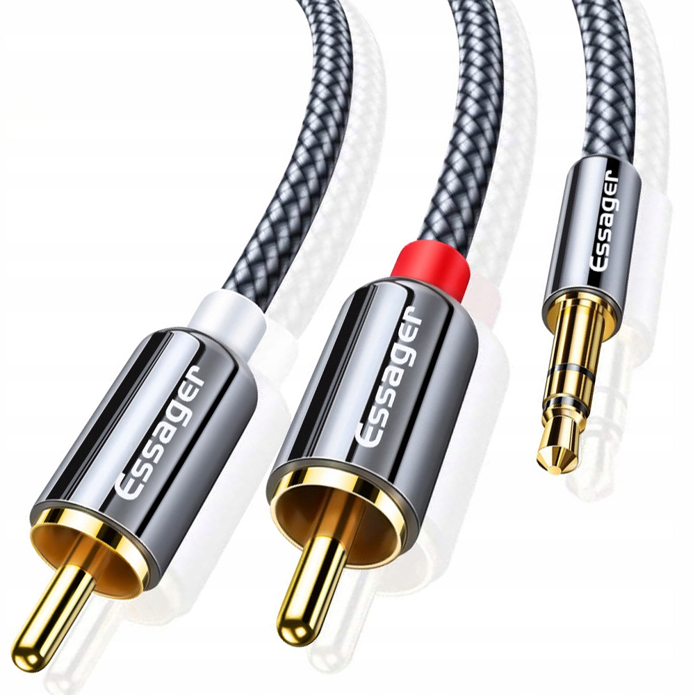 KABEL PRZEWÓD AUDIO HQ 2x RCA MINI JACK 3.5MM CINCH STEREO GOLD HD 3M ...