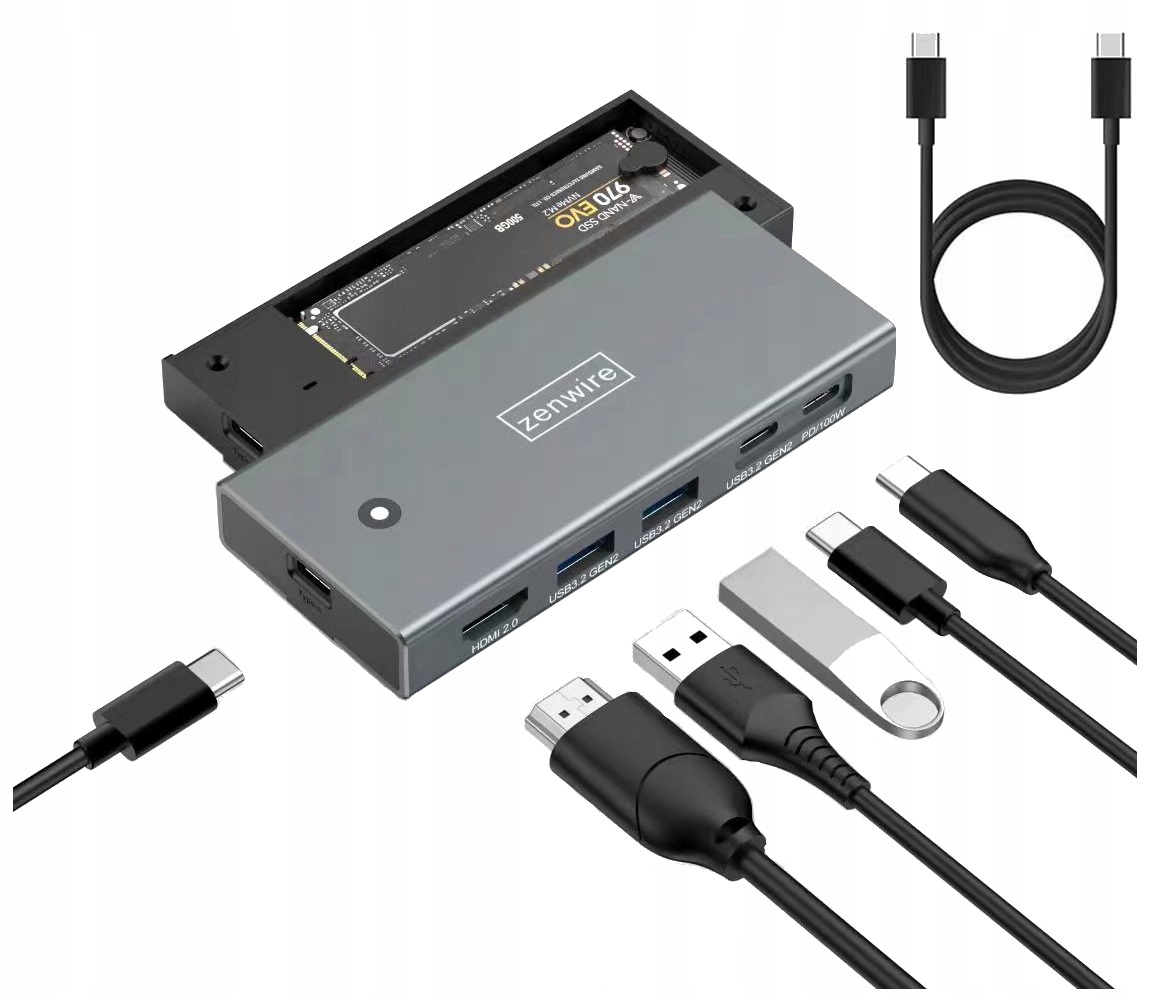 HUB Obudowa Kieszeń dysk SSD M2 NVME PCIe SATA USB-C 3.2 HDMI Adapter M ...