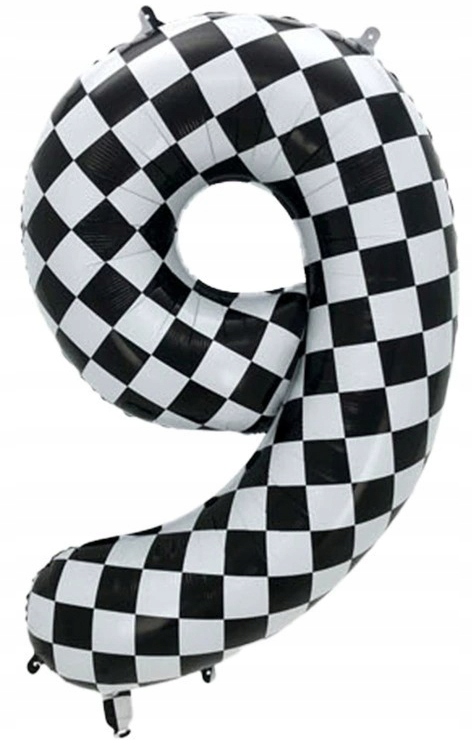 BALON FOLIOWY CYFRA 9 SZACHOWNICA WYŚCIG HOT WHEELS HEL URODZINY 100cm ...