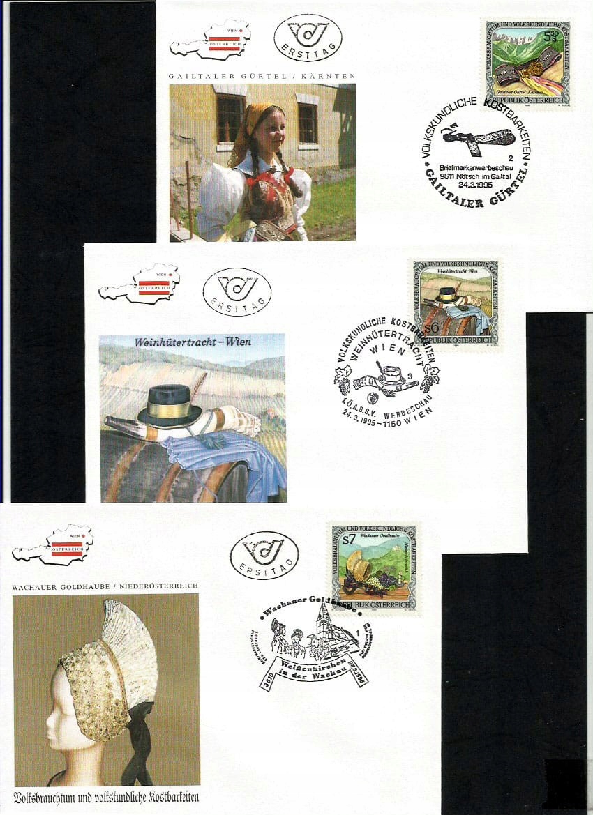 Austria 1995, Muzyka, instrumenty, folklor. 3 FDC • Cena, Opinie - Allegro