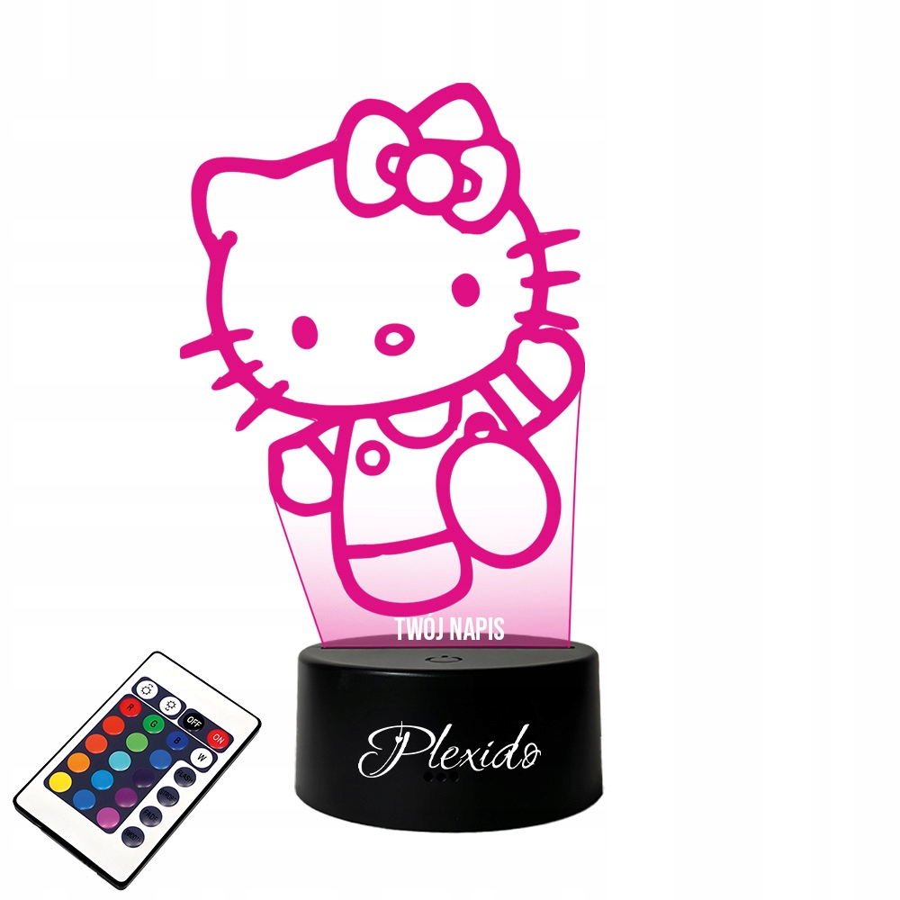 HELLO KITTY 3D LED LÁMPA ÜVEGEN RGB + TÁVIRÁNYÍTÓ 16 SZÍNBEN, (5905342894087) • Ár, Vélemények ...