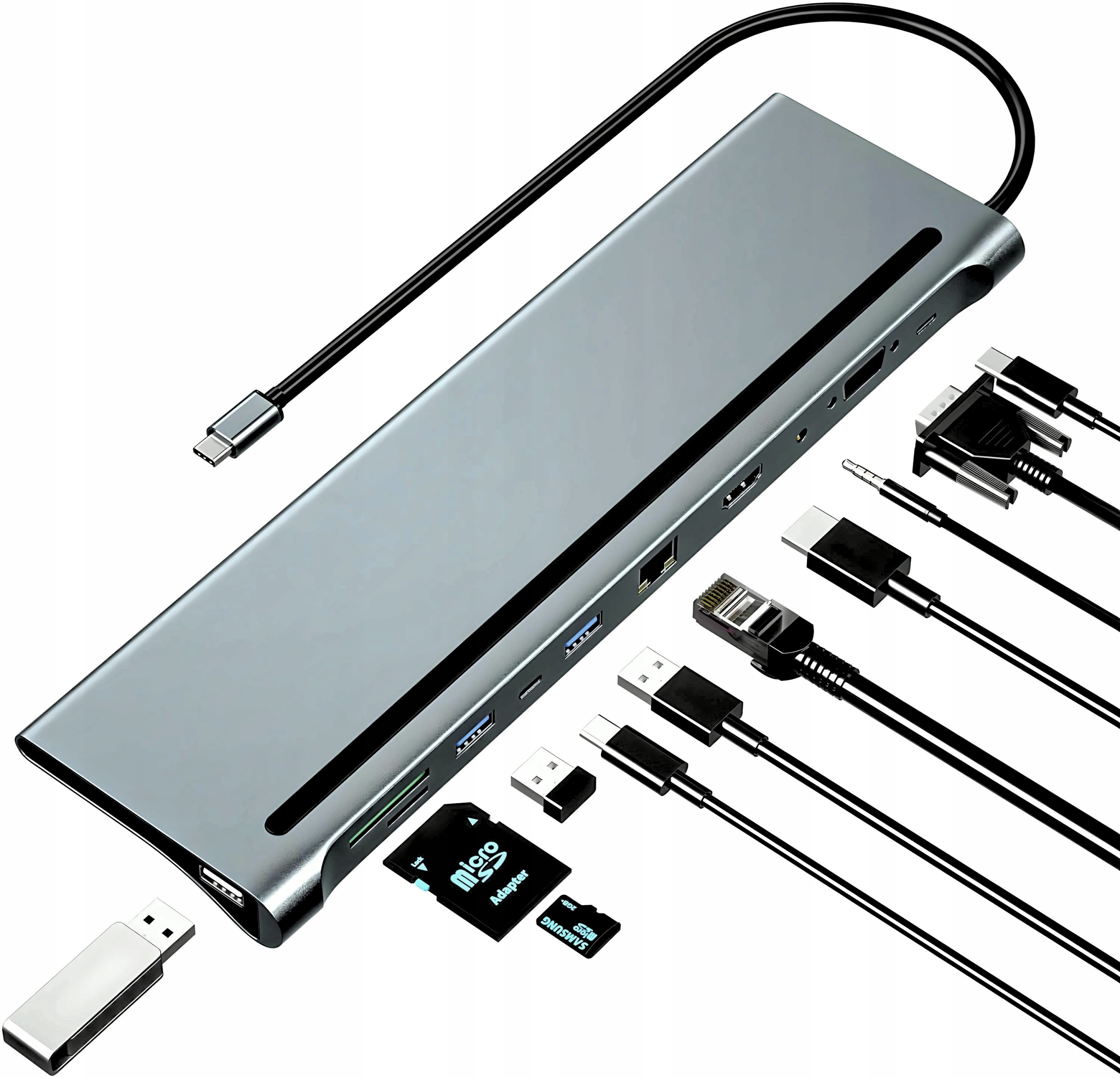 HUB USB-C 11w1 HDMI LAN VGA RJ45 SD STACJA DOKUJĄCA Macbook Pro Air M1 ...