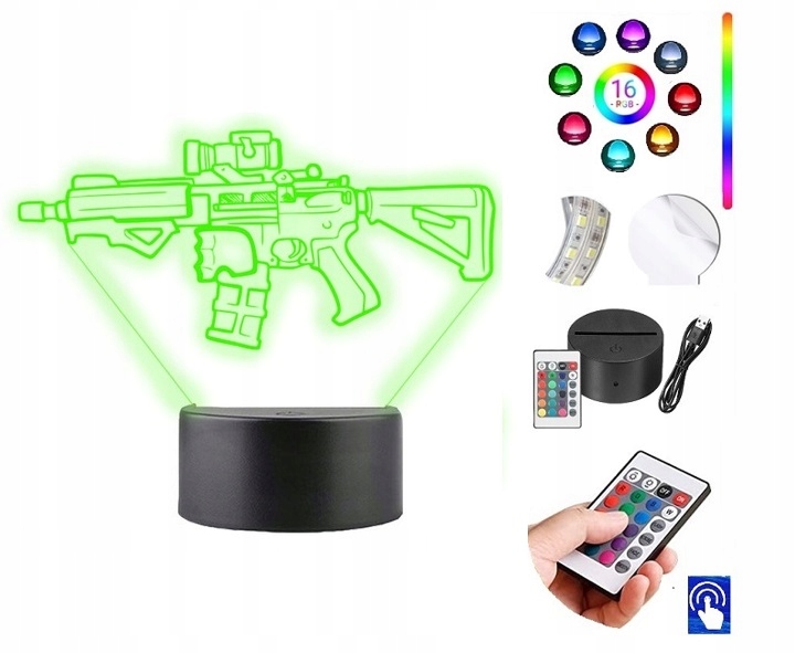 LAMPA na SZKLE Counter Strike CS GO Karabin 3D LED RGB + PILOT 16 ...