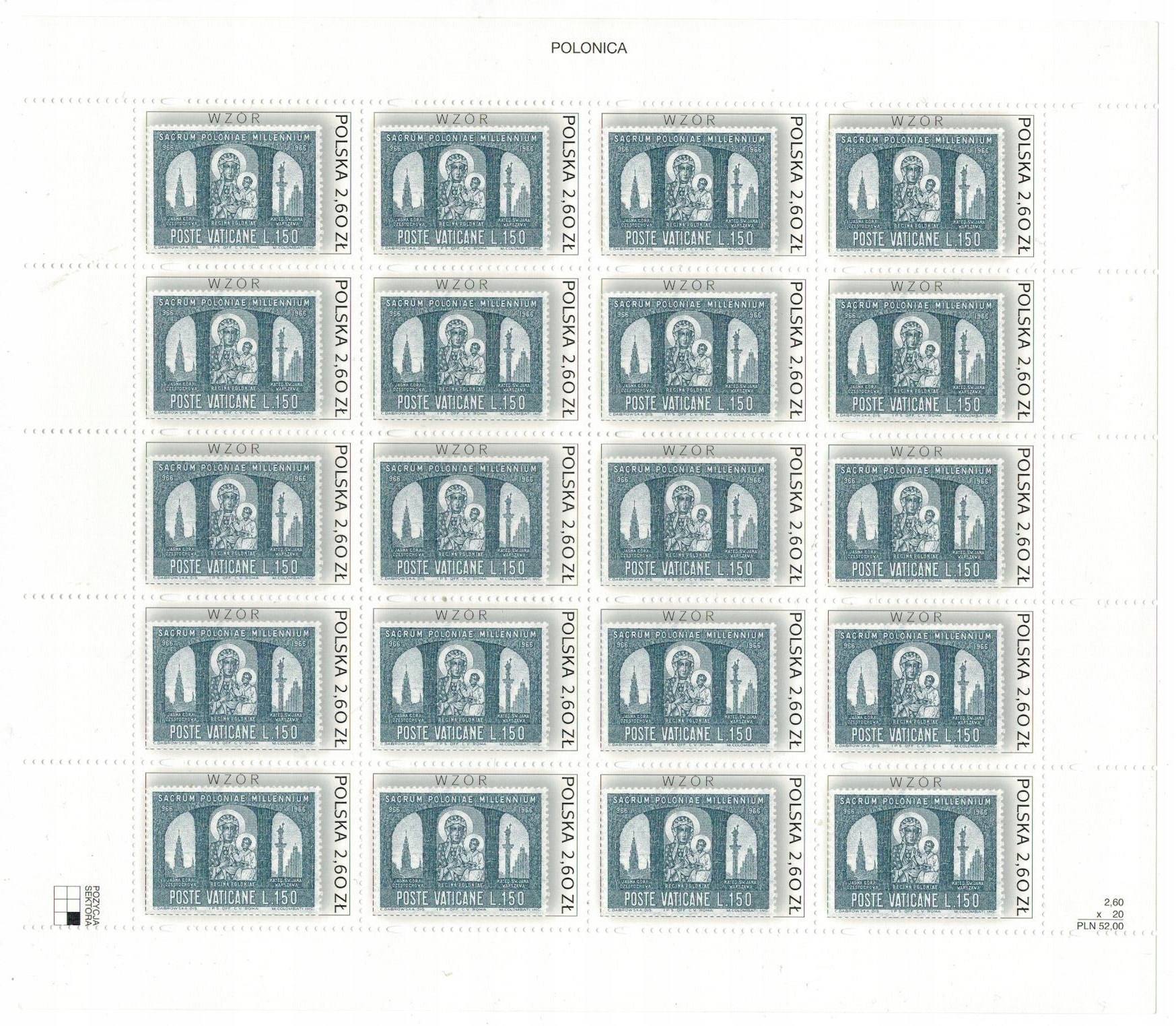 Polska 2003 znaczki arkusz Fi 3940 ** wzór Polonica Watykan chrzest ...