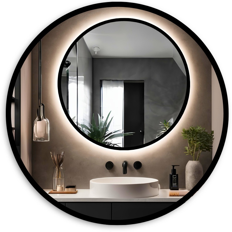 LUSTRO OKRĄGŁE LED 65 W CZARNEJ RAMIE LEDOWE PODŚWIETLANE LOFT ...