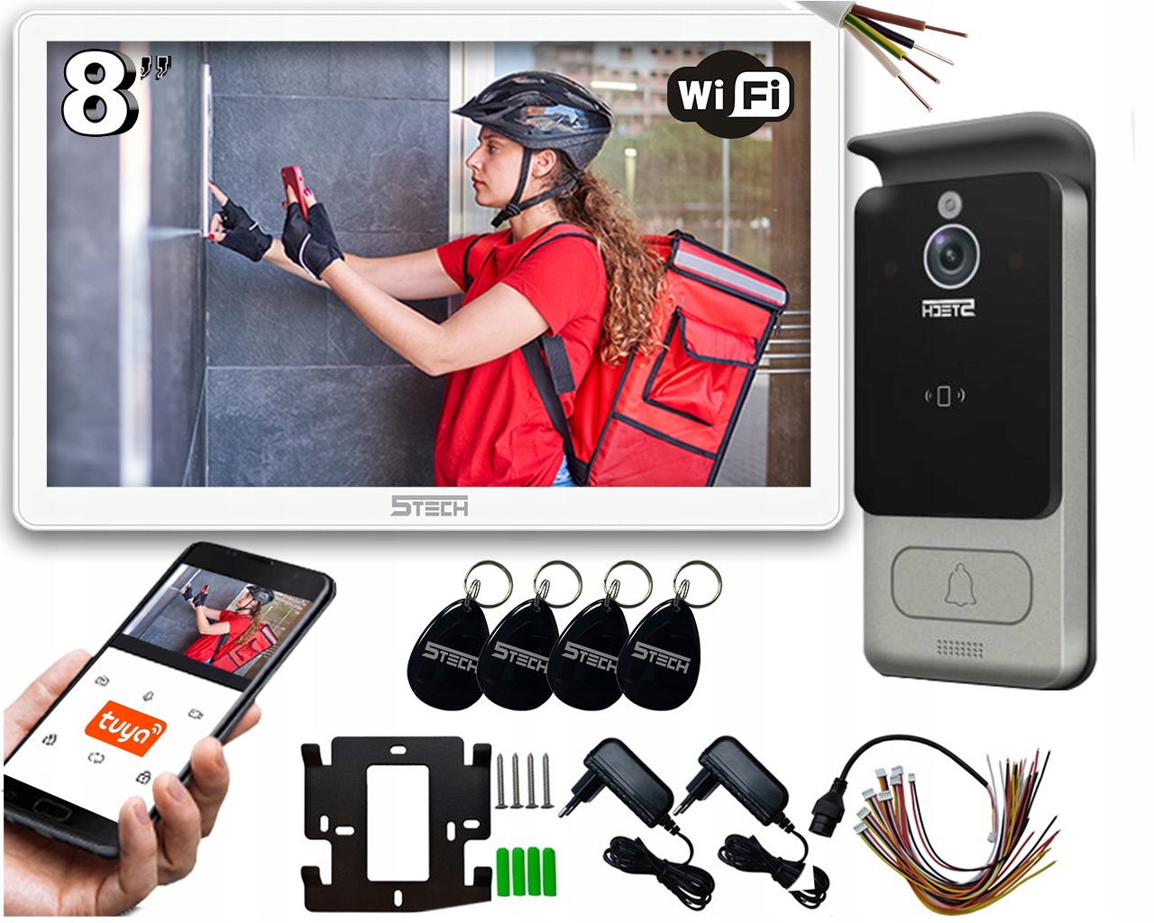 ZESTAW WIDEODOMOFON WiFi 5TECH 84228C VERUS MONITOR DOTYKOWY 8'' APLIKACJA (5906546329191 ...